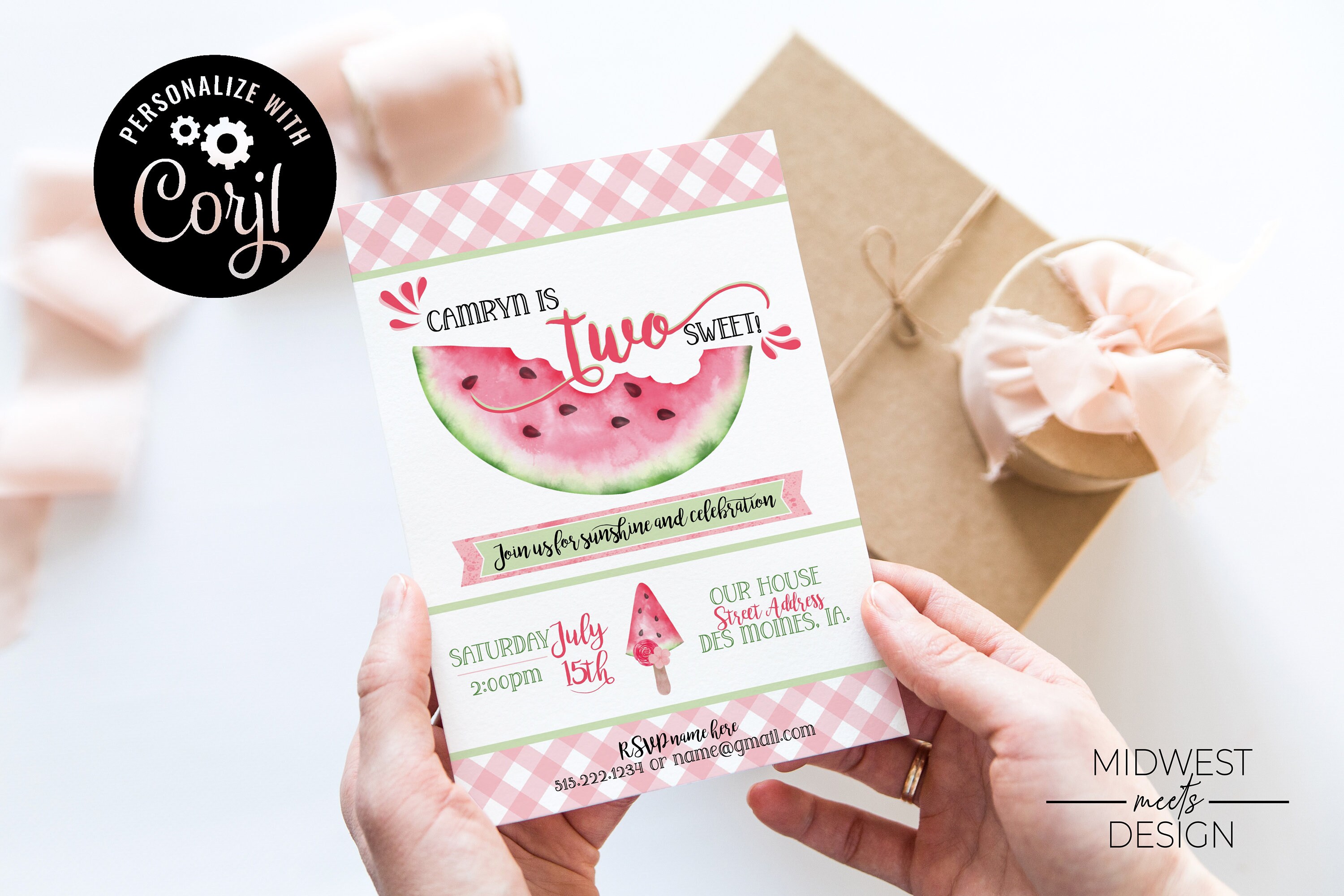 Two Sweet Watermelon Birthday Invitation, Watermelon Invite, Watermelon ...