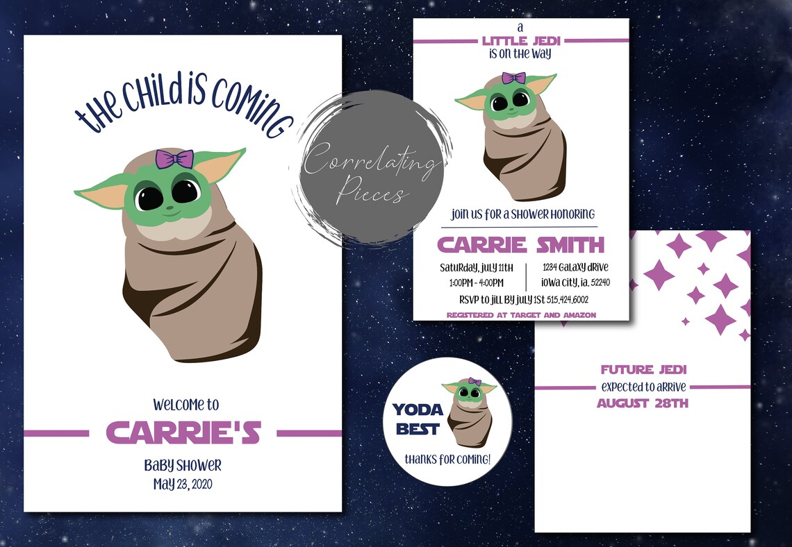 Girl Baby Yoda Shower Welcome Sign Template Star Wars Shower Baby Girl ...