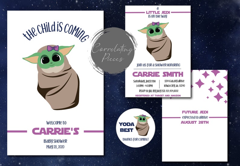 Girl Baby Yoda Shower Welcome Sign Template Star Wars Shower Baby Girl ...