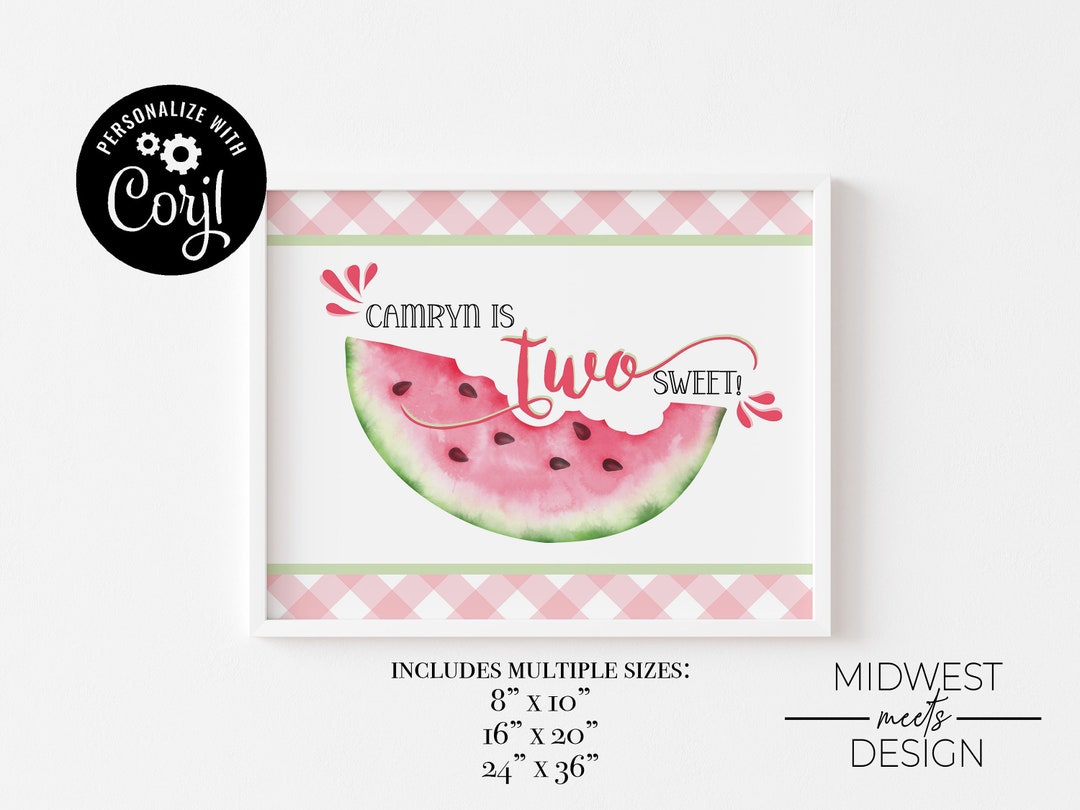 Two Sweet Watermelon Birthday Sign, Watermelon Banner, Watermelon Party ...