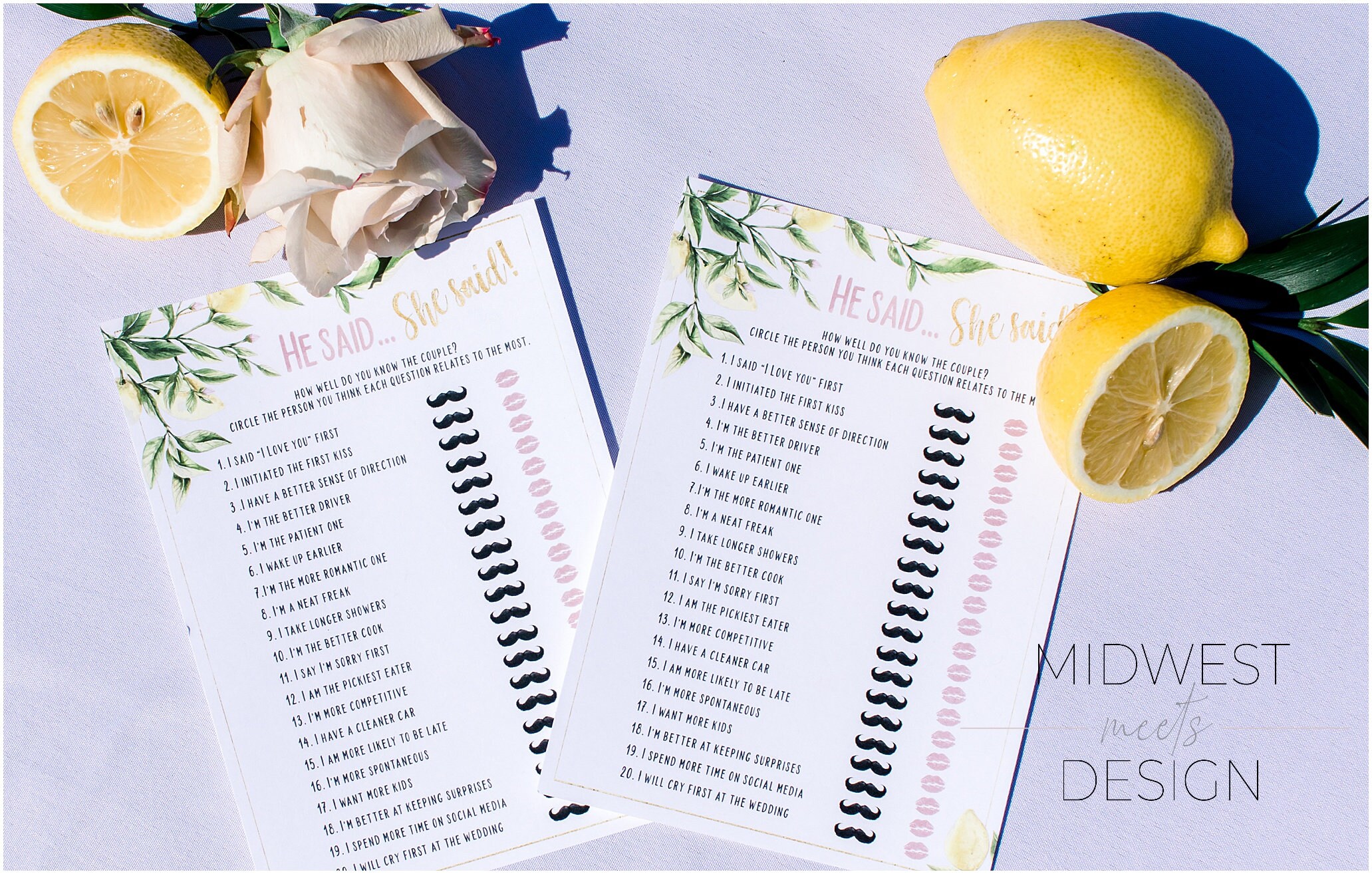 Lemon Themed Bridal Shower Game Card He Said She Said - Etsy