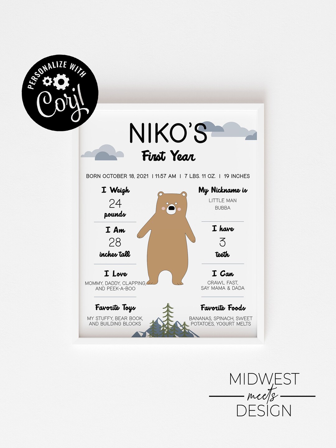 Editable Baby's First Year Stats Template, One Happy Camper 1st ...