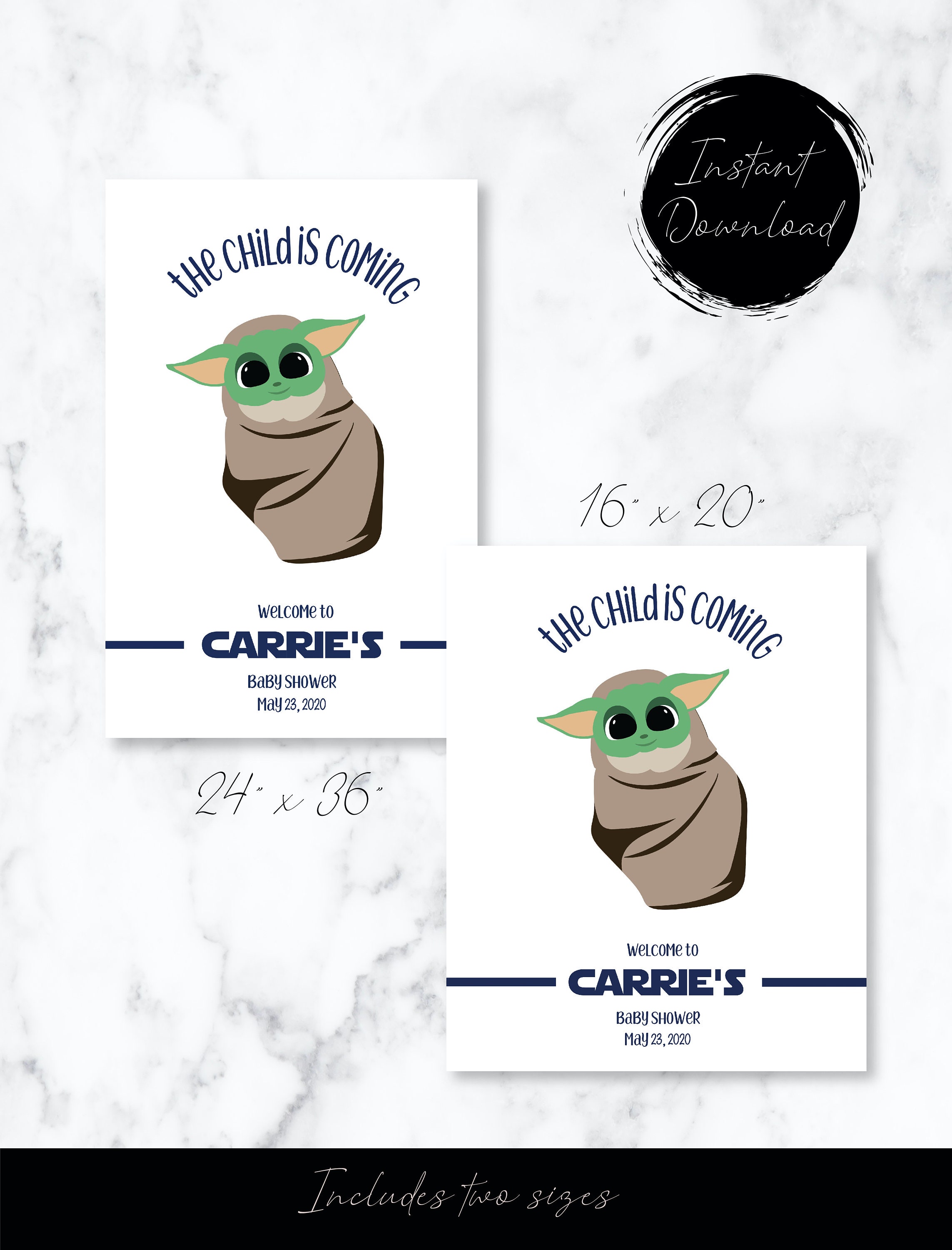 Boy Baby Yoda Shower Welcome Sign Template - Star Wars Shower - Baby ...