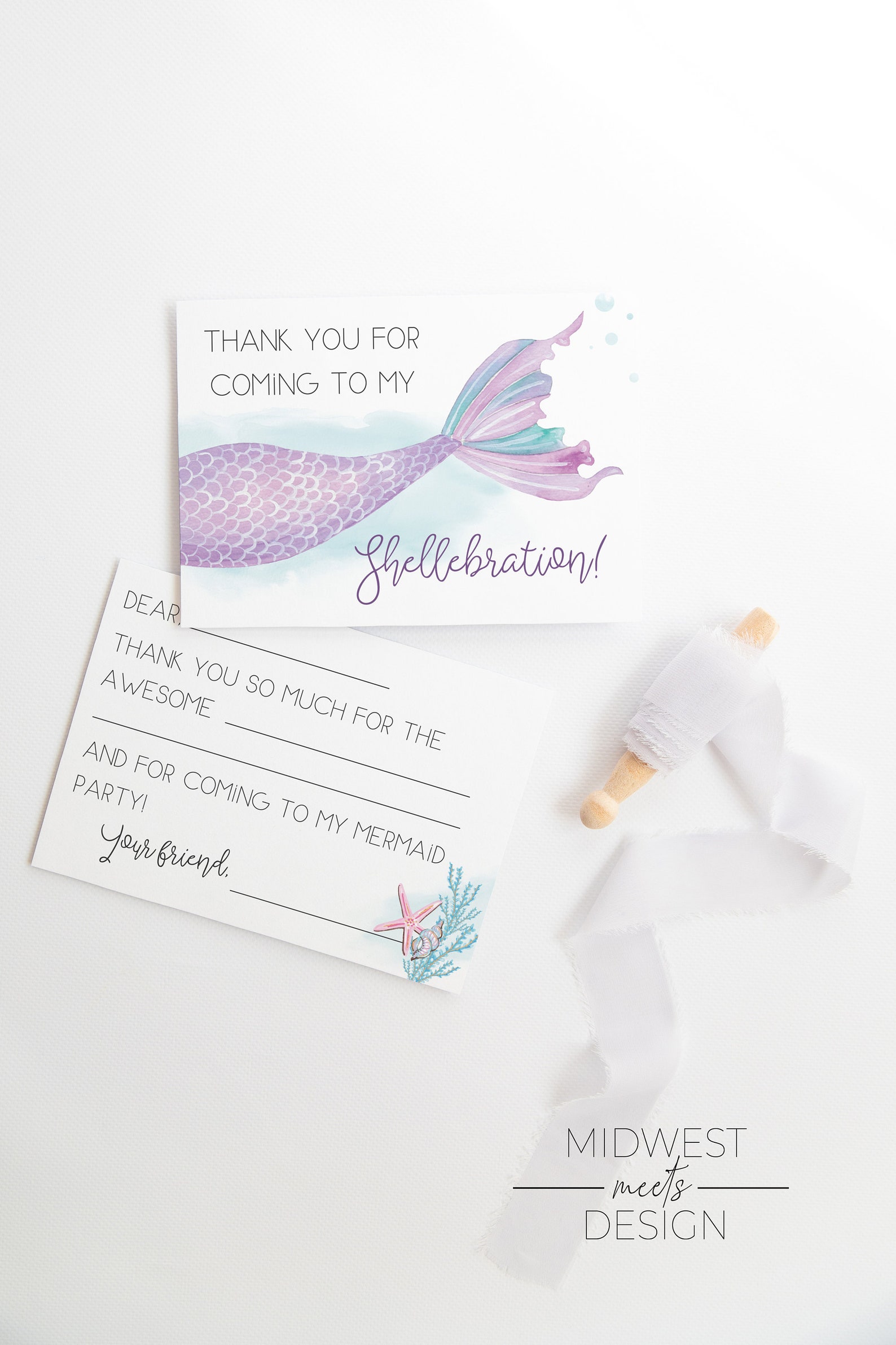 Mermaid Party Thank You Printable, Kids Fill-in Thank You Card, Girl ...