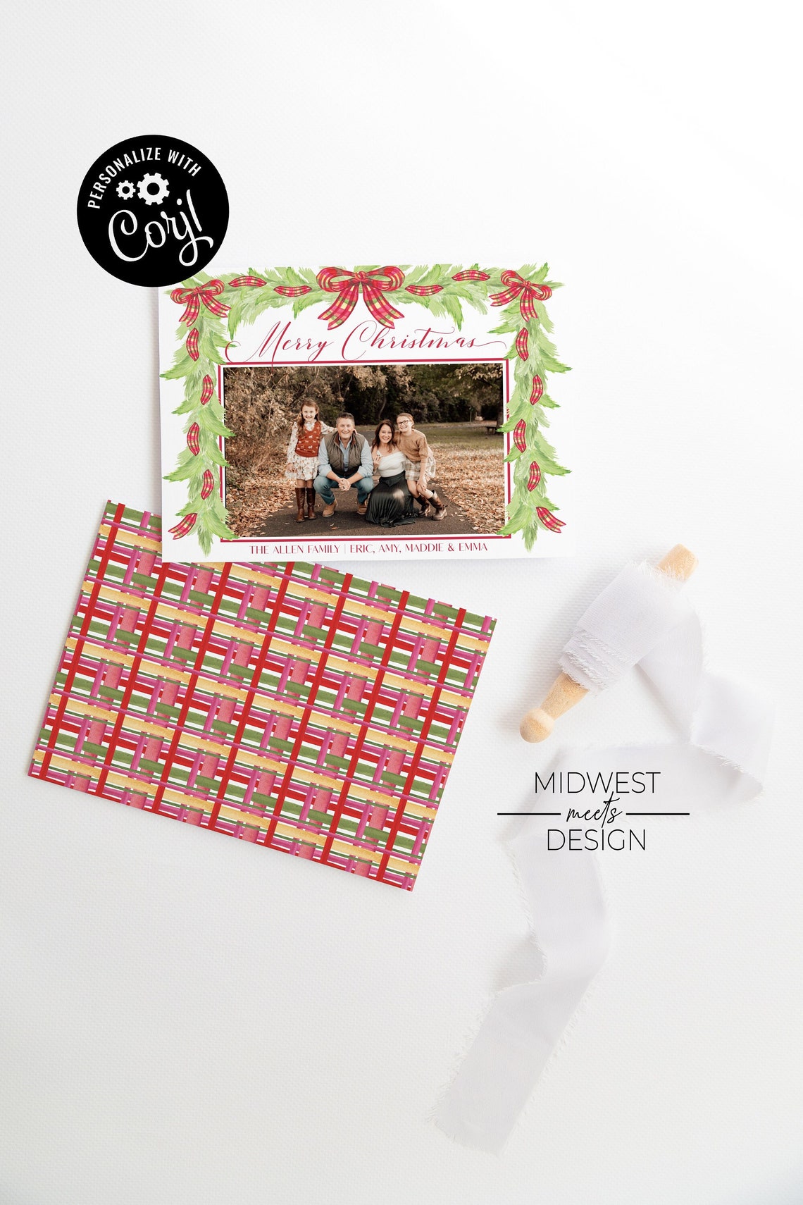 EDITABLE Merry Christmas Garland Photo Card Template, Garland Card ...