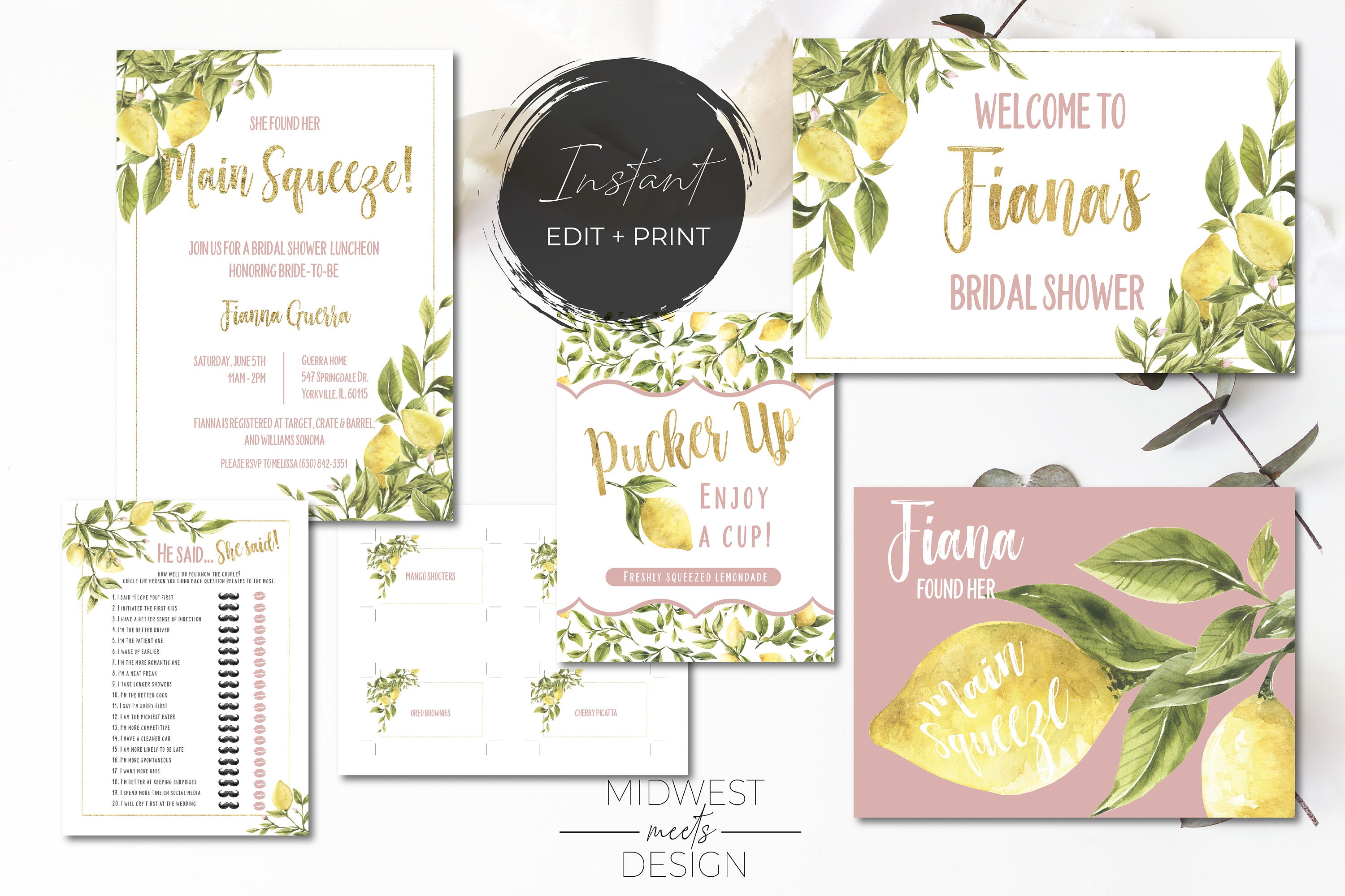 Lemon Themed Bridal Shower Game Card He Said She Said - Etsy