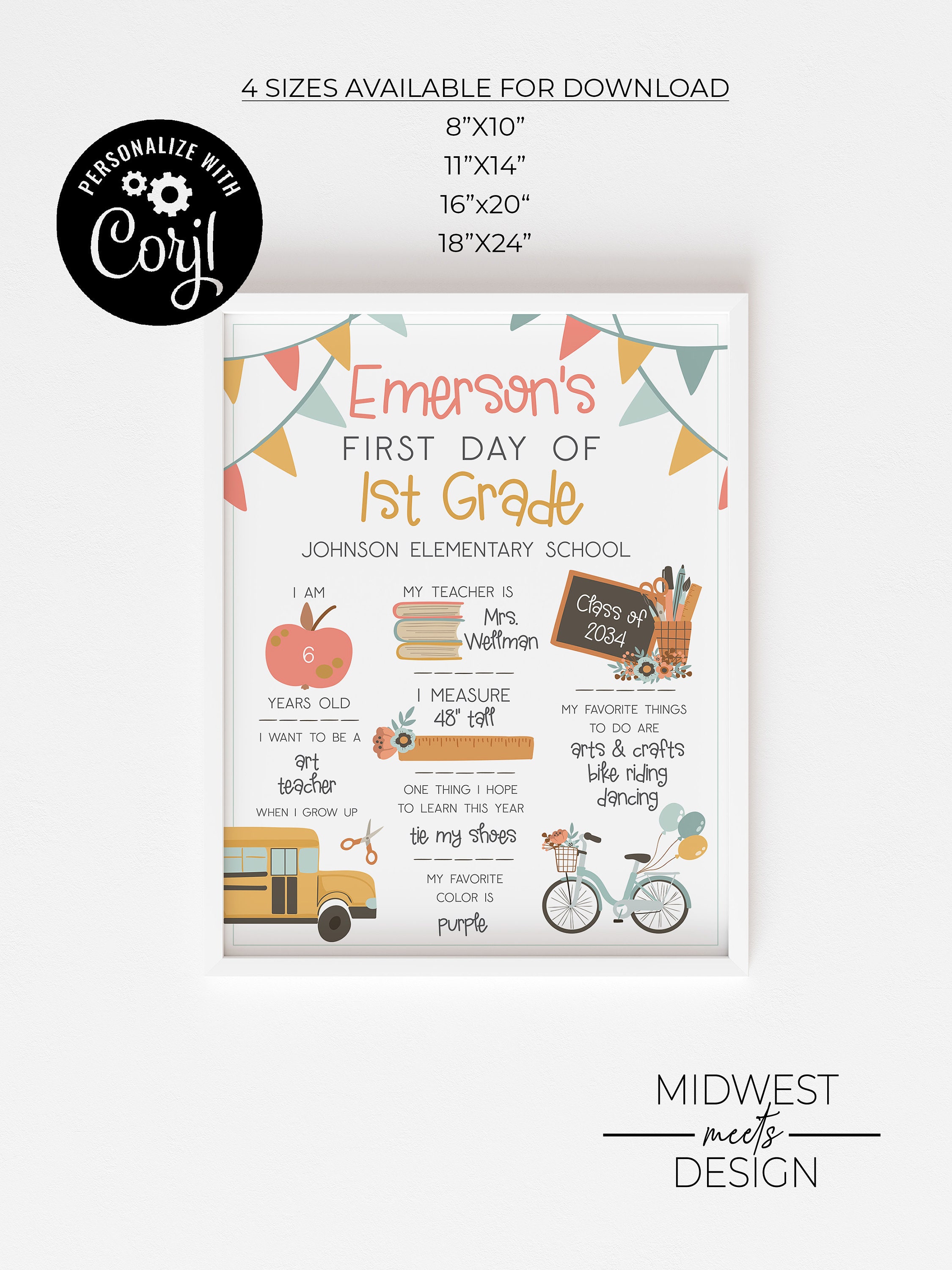First Day of School Printable for Girl, Editable Back to School Sign ...