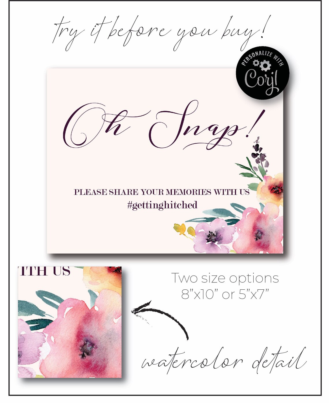 Watercolor Floral Hashtag Sign, Wedding Sign, Wedding Hashtag Template ...