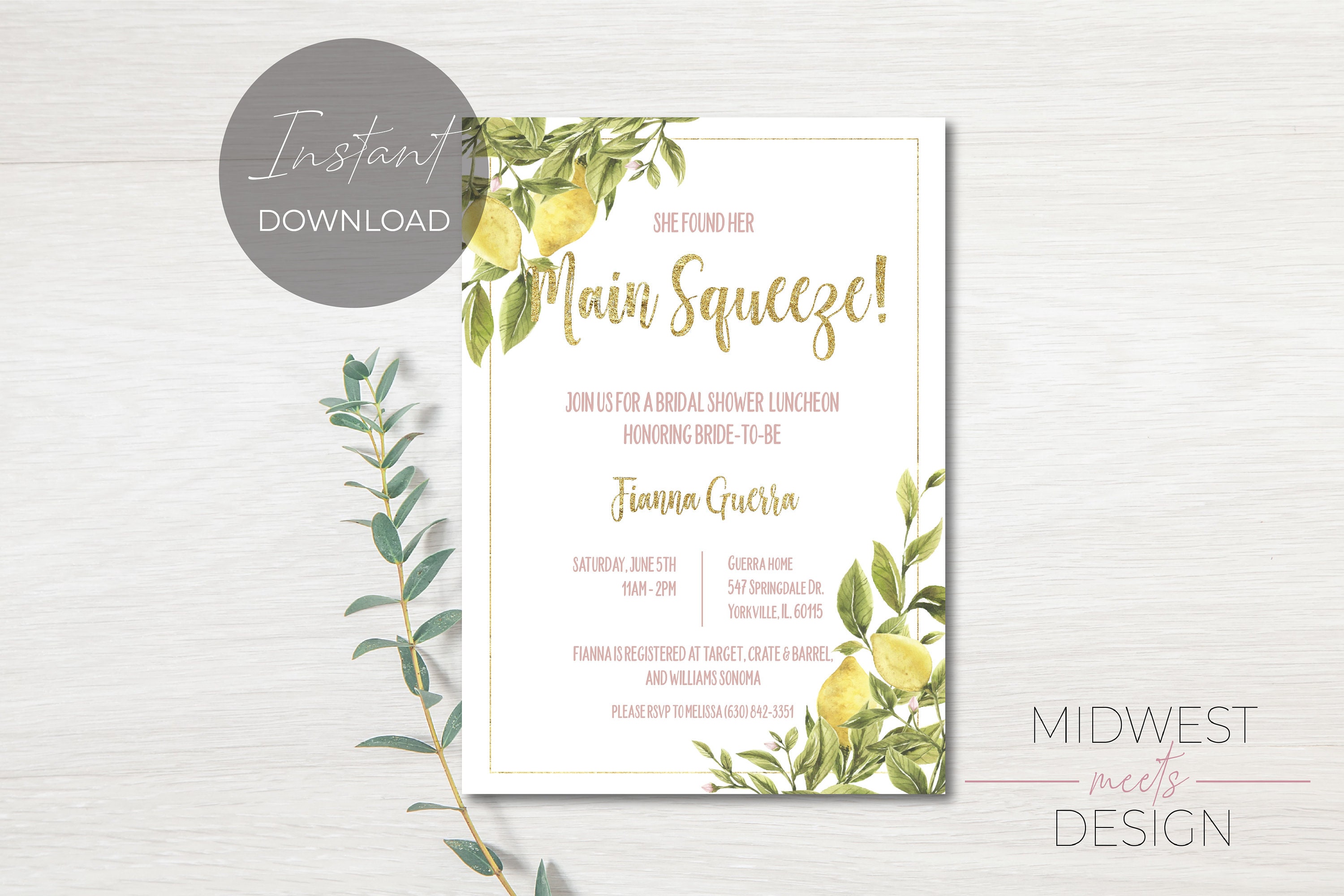 Lemon Themed Shower Invite, She Found Her Main Squeeze, Yellow and Pink ...