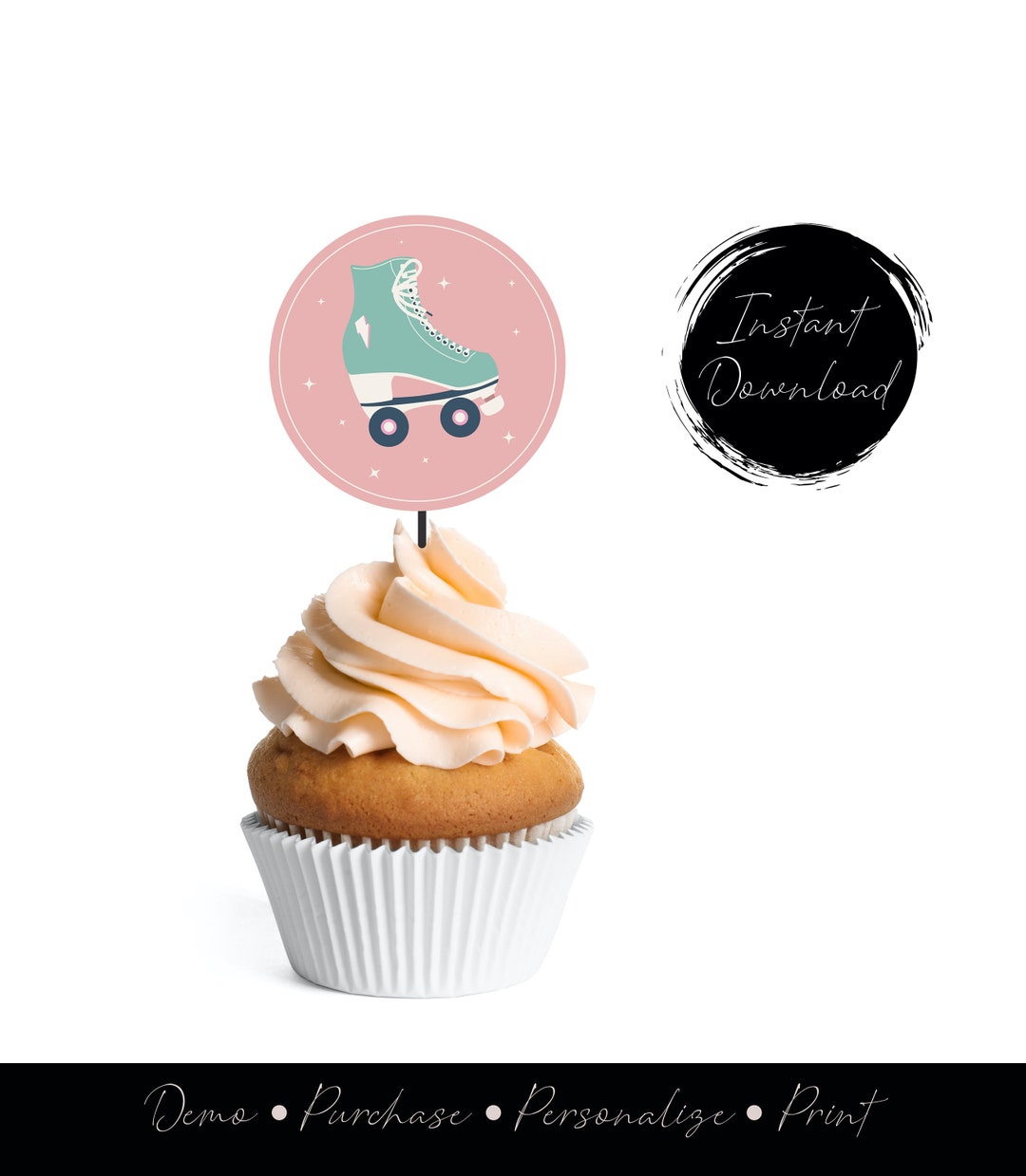 Roller Skate Birthday Sticker Template, Skate Party Stickers, Birthday ...