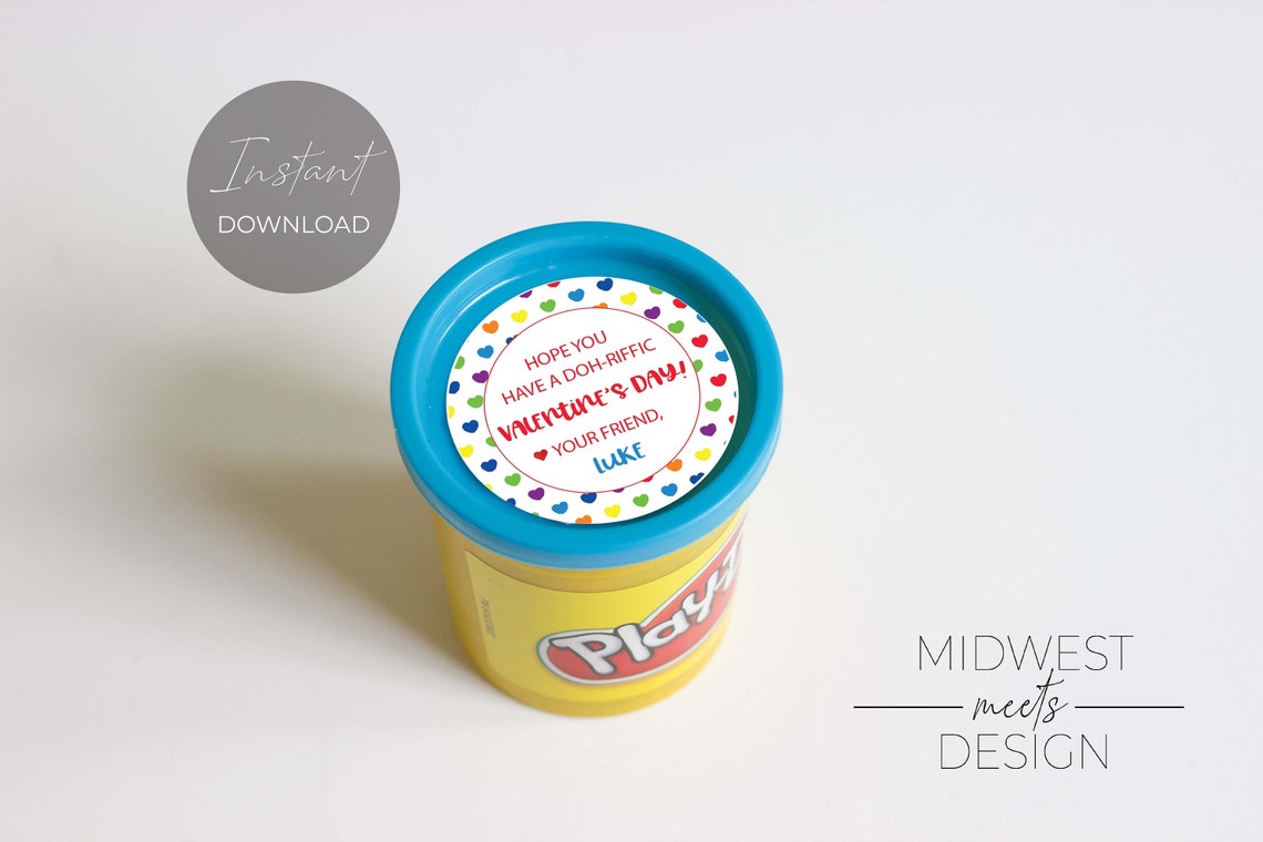 Play Dough Valentine Stickers and Tags, 2x2 Inch, 1.5x1.5 Inch, Kid's ...