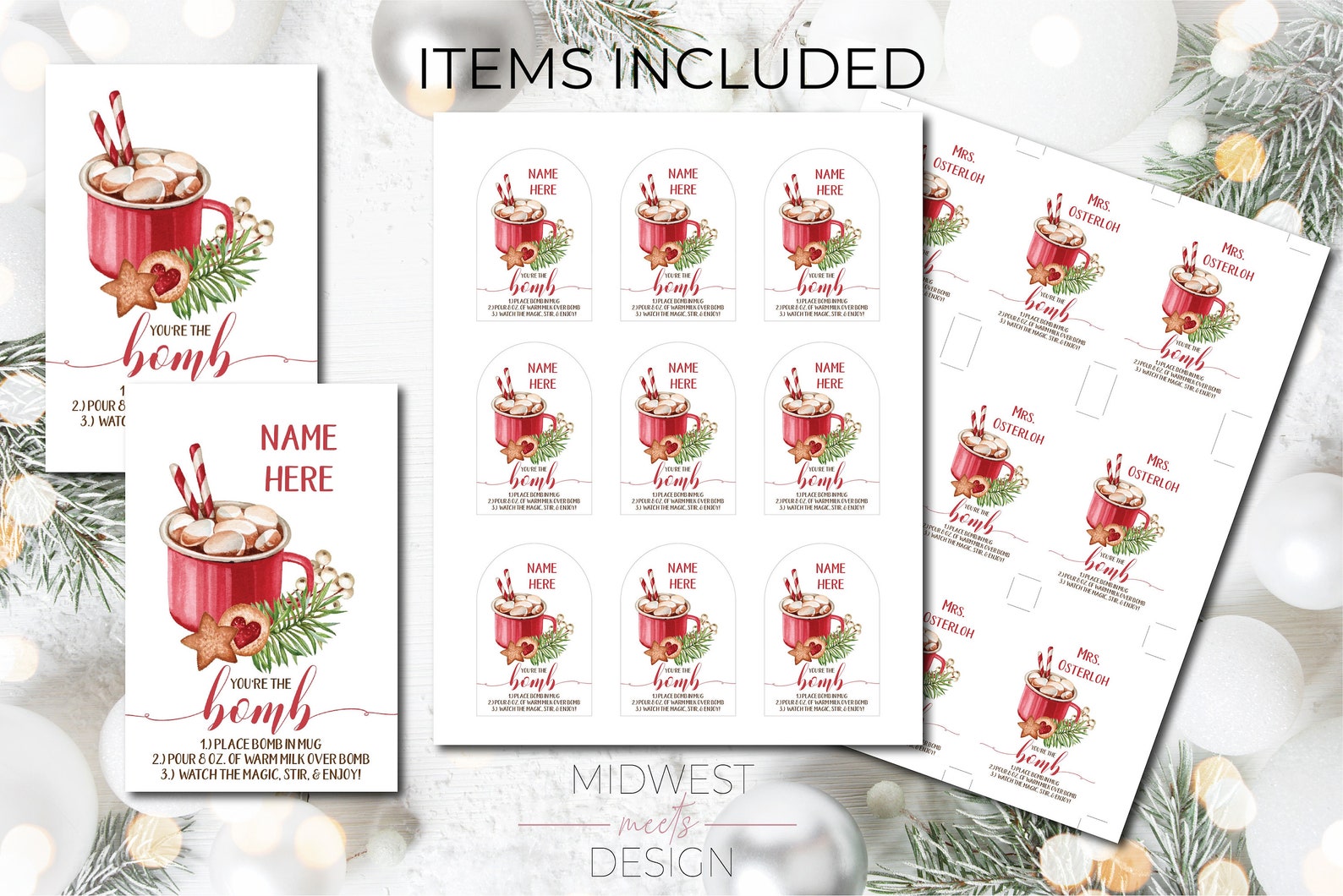 Hot Cocoa Bomb Tag, Christmas Hot Chocolate Bomb Tag, Editable Favor ...