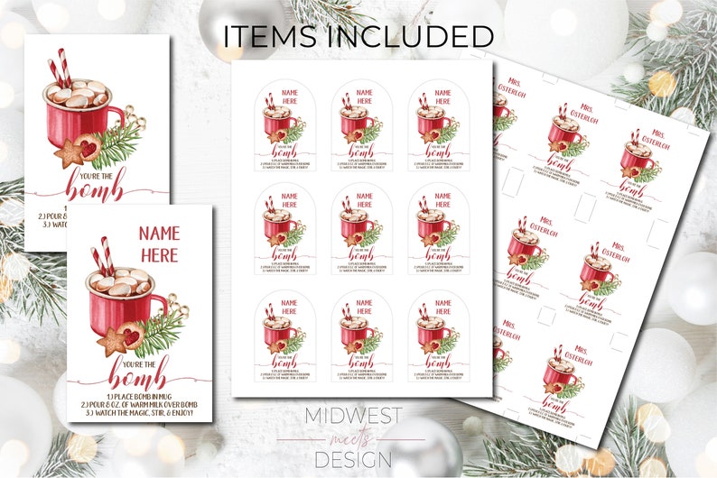 Hot Cocoa Bomb Tag, Christmas Hot Chocolate Bomb Tag, Editable Favor ...