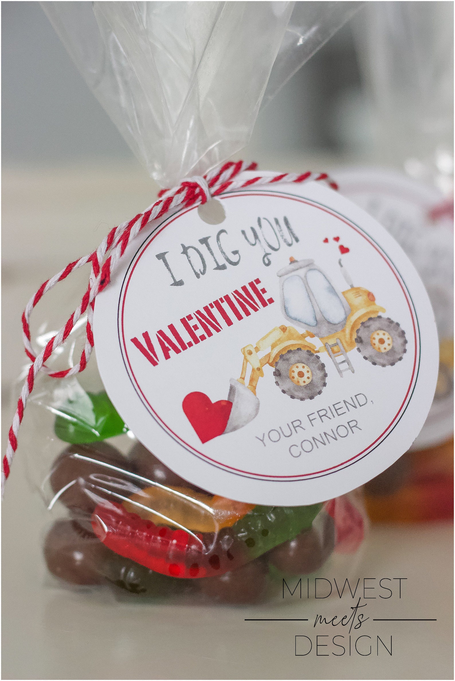 I Dig You Valentine Yellow Tractor Tags, Kid's Valentine's Day Gifts to ...