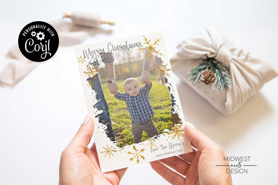 Snowflake Christmas Card With Photo Template Printable, Family ...