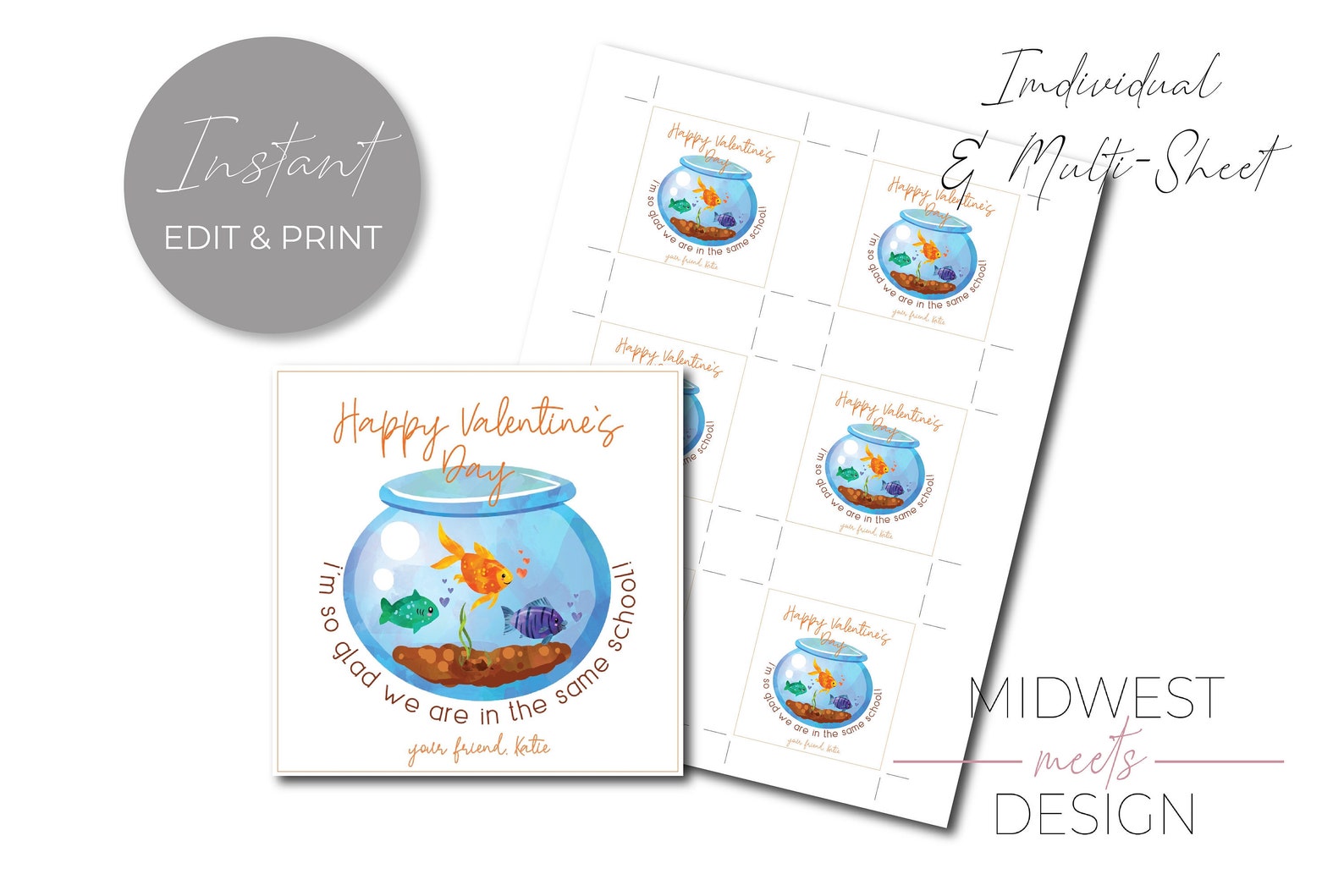 Goldfish Valentine Day Sticker Tag, Classroom Valentine Treats ...