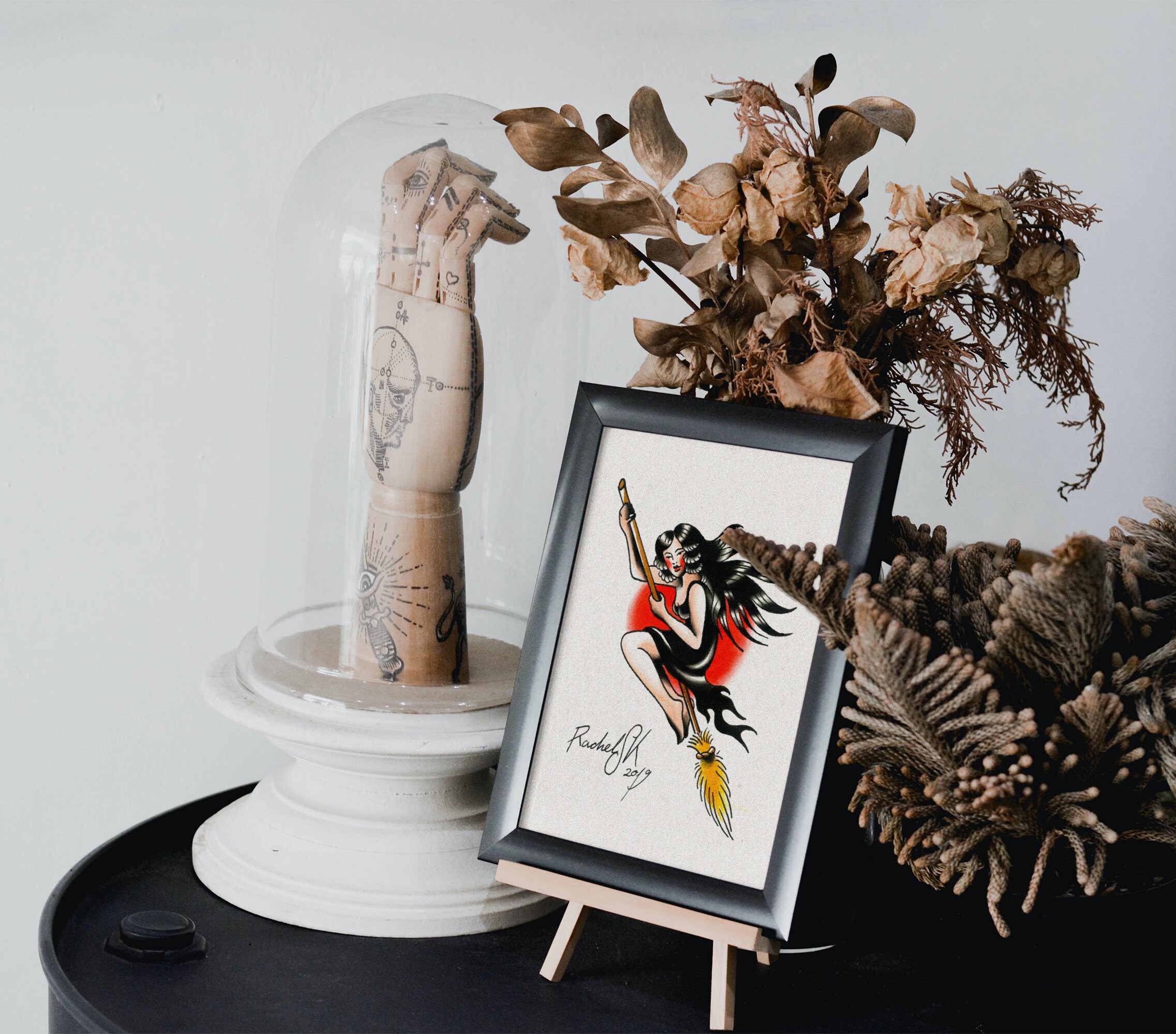 Traditional Tattoo Flash the Witch. Handmade Art Print, Home Decor ...