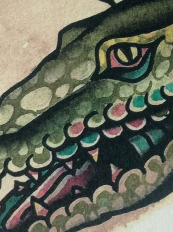 Traditional Alligator Head Tattoo