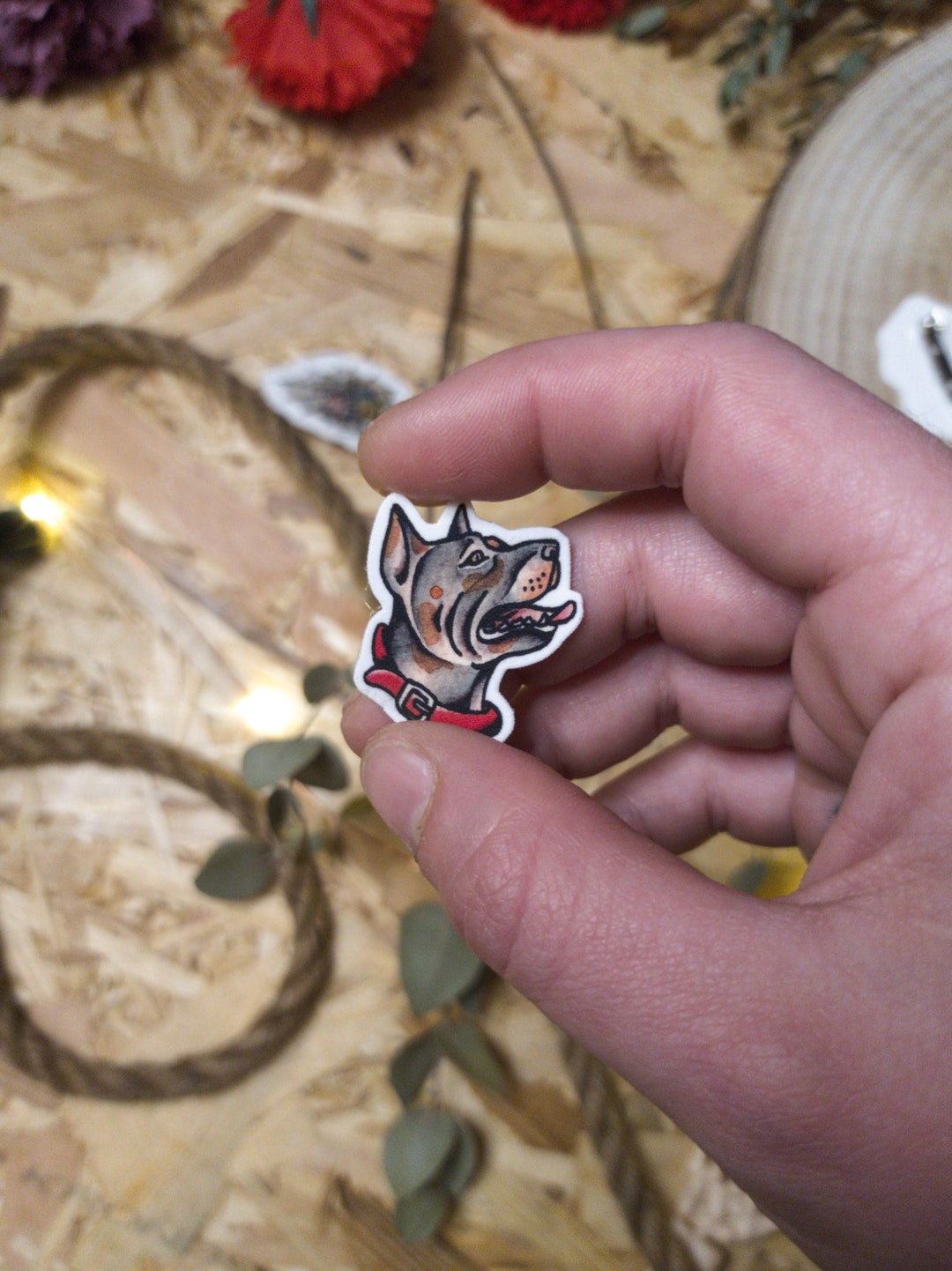 Label Pin Pitbull Traditional Tattoo Pinbadge, Handmade Label Pin, Dog ...