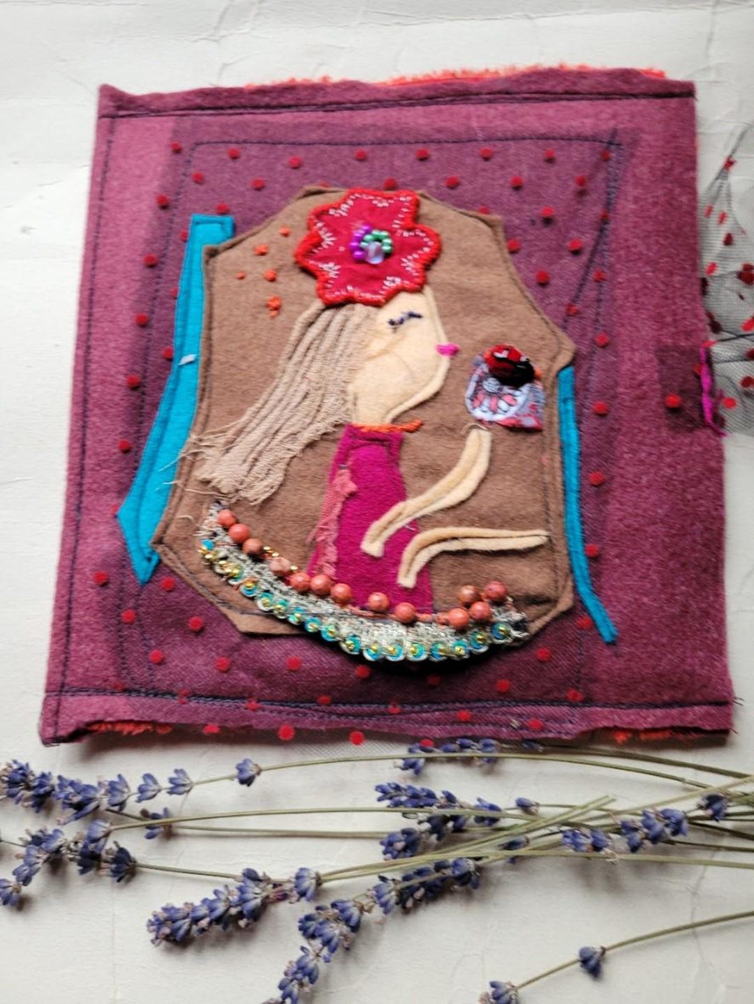 Textile Folder/ Handmade Felt Folder With Fabric Collage Featuring Girl ...