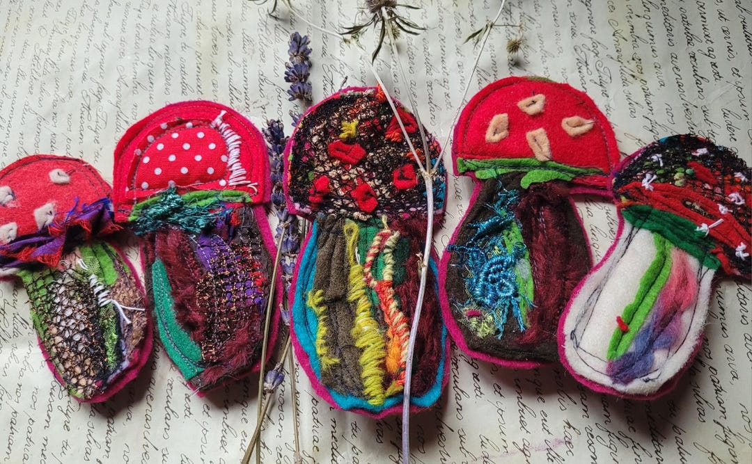 FIVE Funky Textile Mushrooms/ Textile Mushroom Patches - Pins for ...