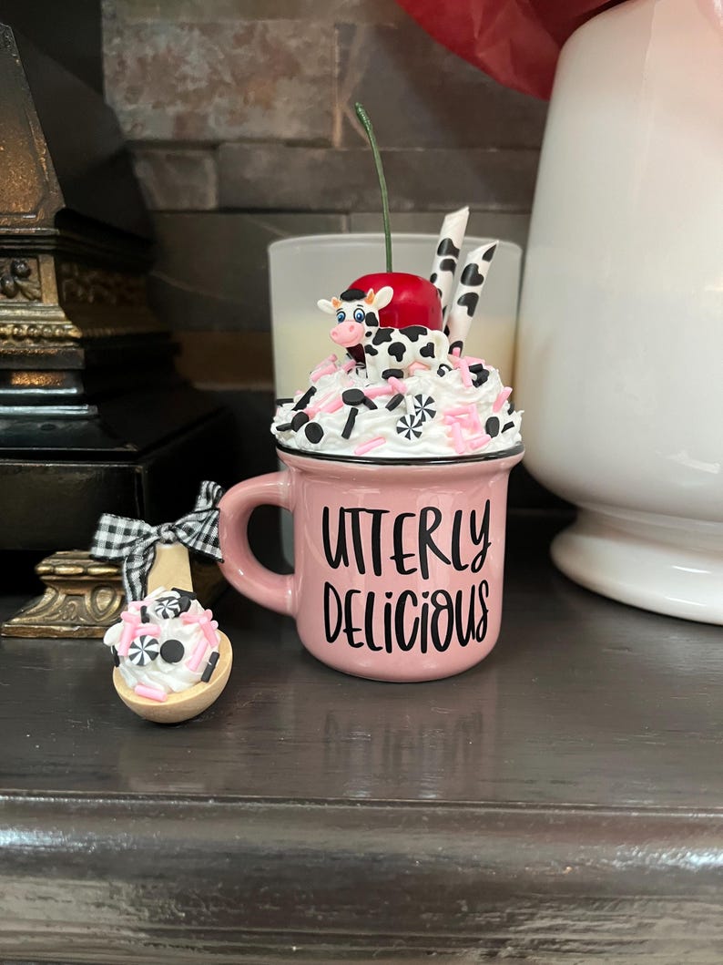 Farmhouse Mini Cow Mug, Tier Tray Decor – Pink Fake Bake Mug - Etsy