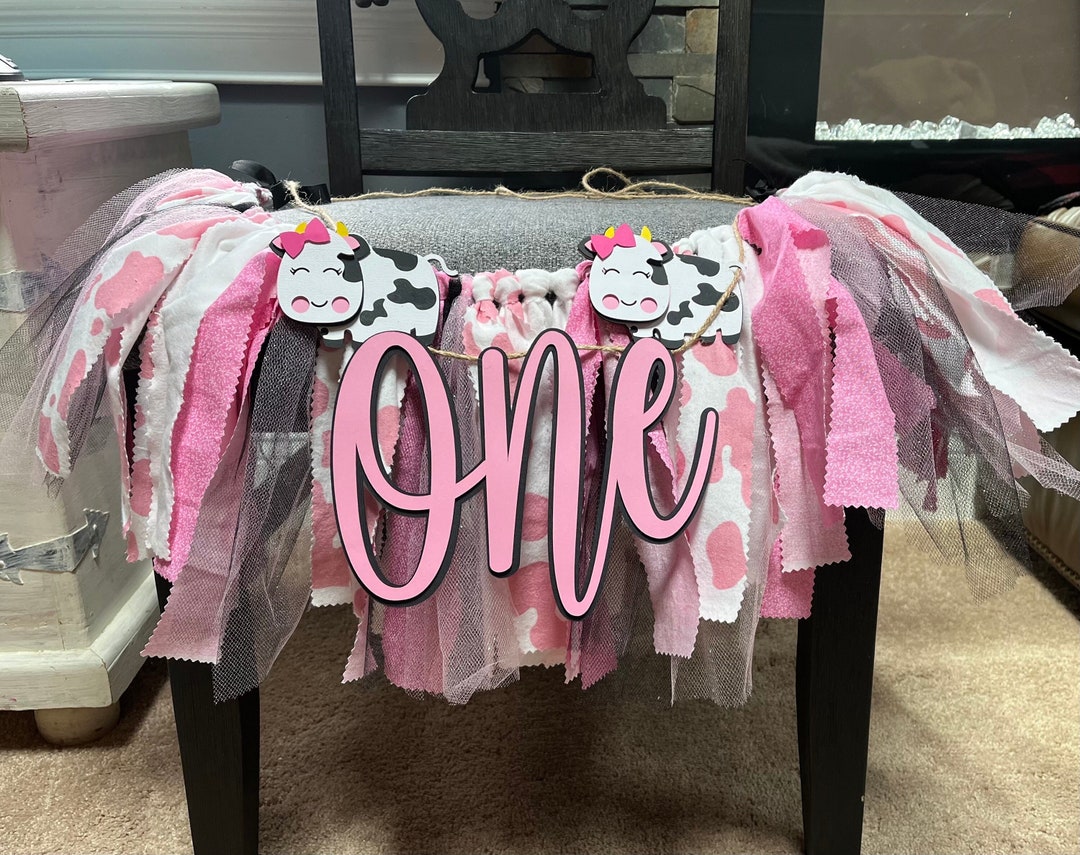 Cow 1st Birthday Pink Banner/cow Pattern Babys First Birthday Highchair ...