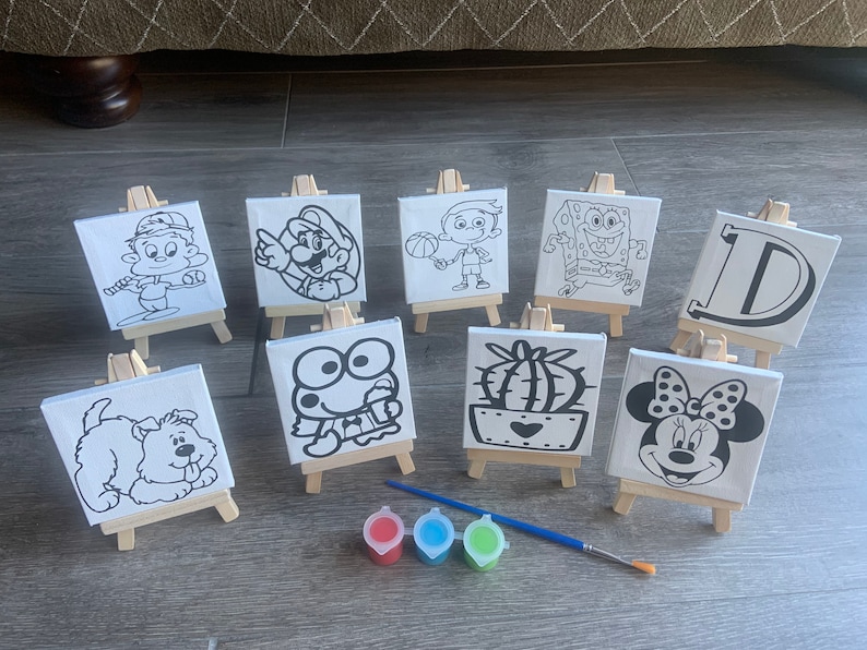 Mini Canvas Painting Kit, DIY Party Favors, 3x3 Canvas With Easel - Etsy