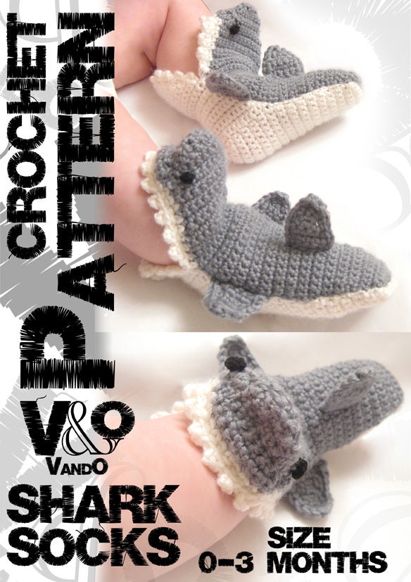 Crochet Pattern Shark Slippers, Baby Shark Socks 0-3 Months, Shoes ...