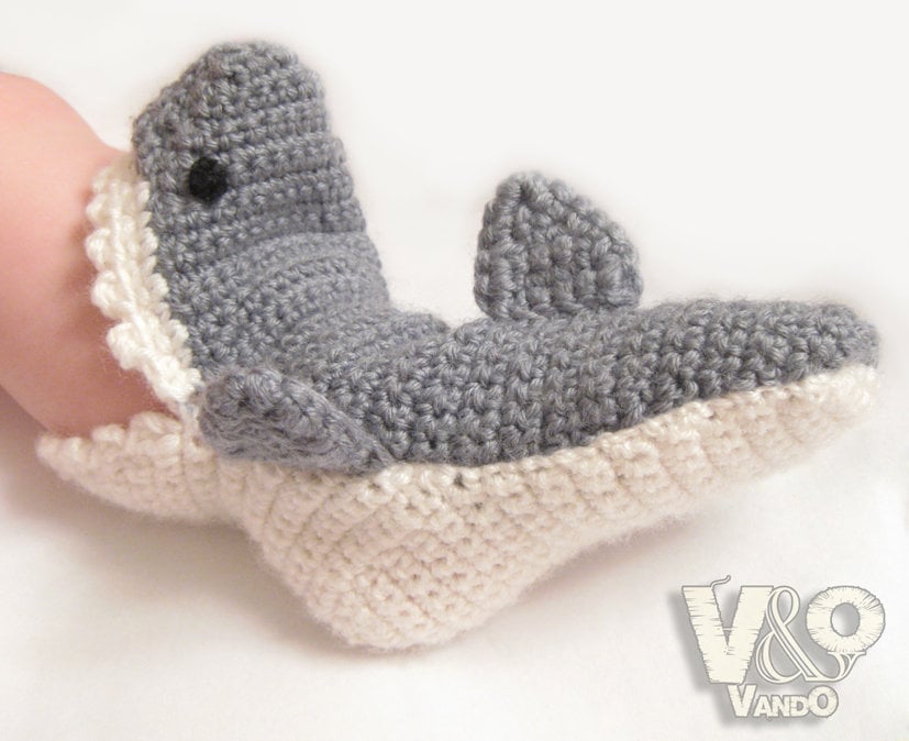 Crochet Pattern Shark Slippers, Baby Shark Socks 0-3 Months, Shoes ...