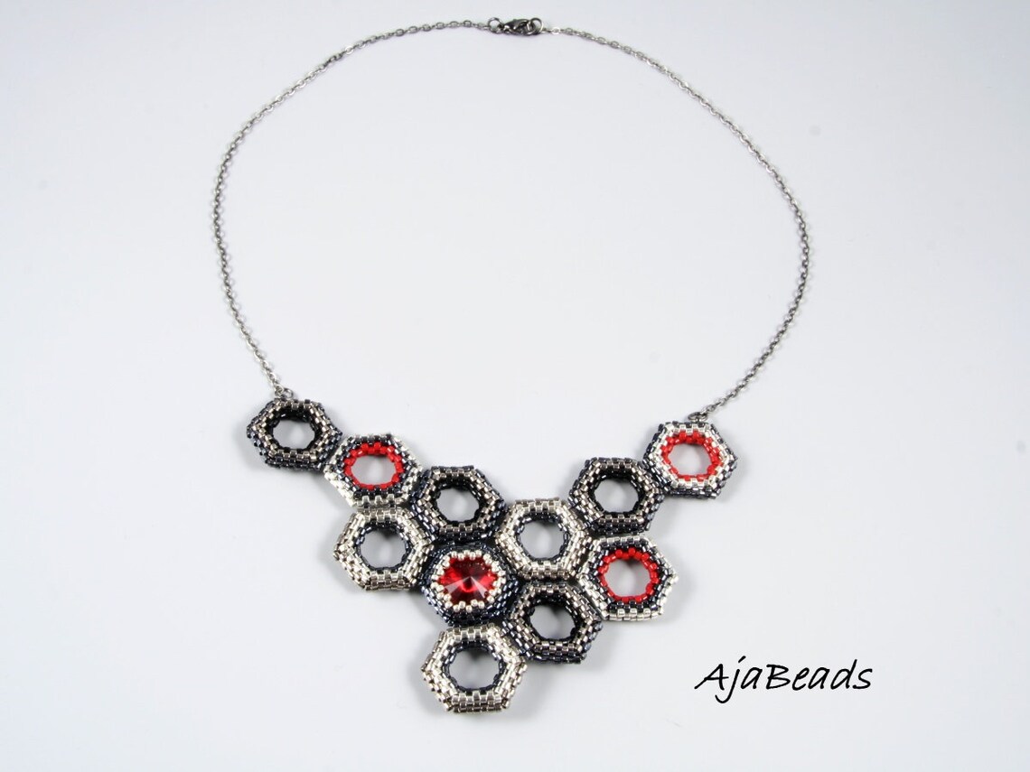 Beading Tutorial - Honeycomb - Beaded Necklace With Rivoli - Etsy