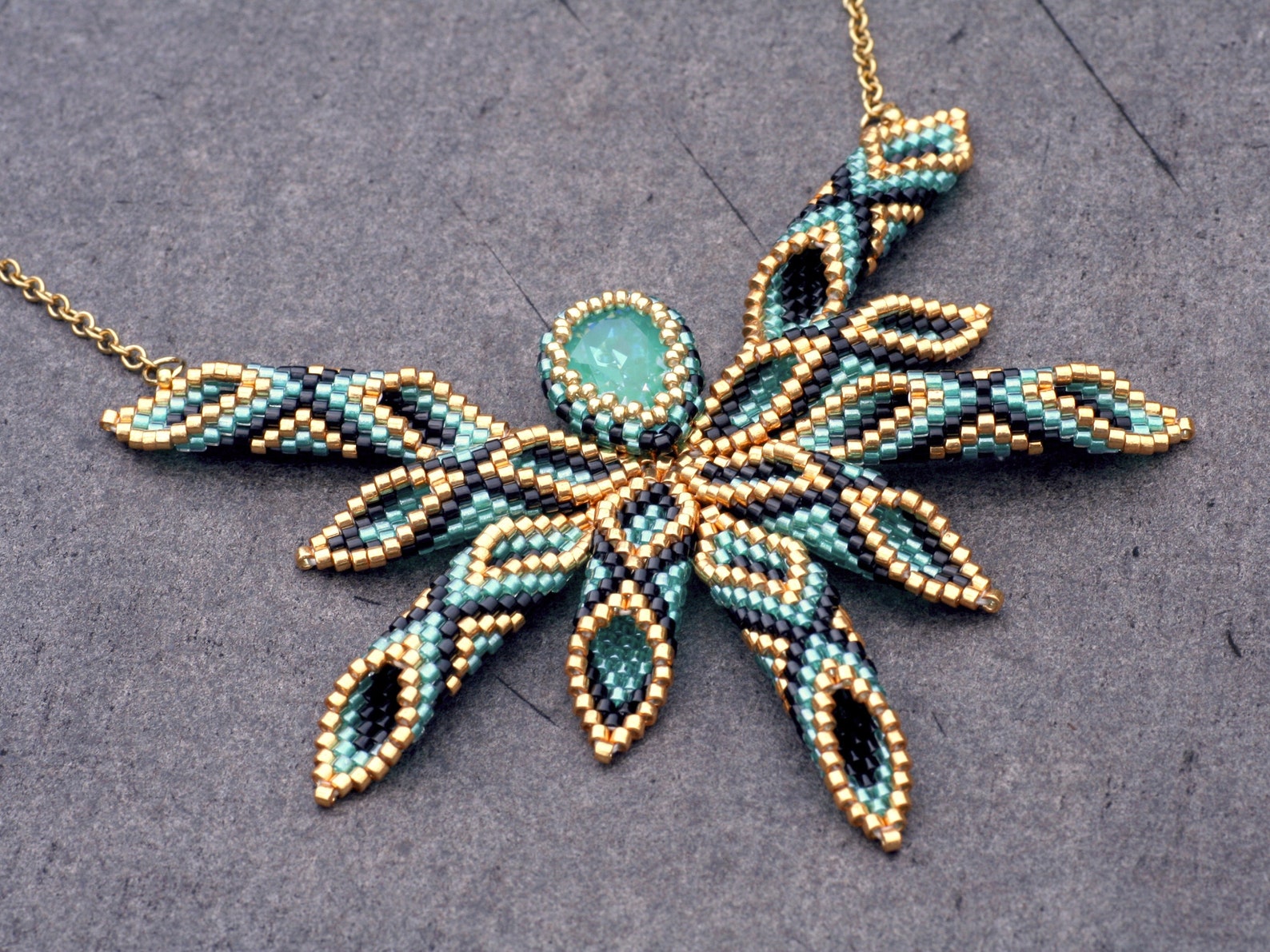 Pterula Necklace - Turquoise-black-gold - a Kit WITHOUT Instructions - Etsy