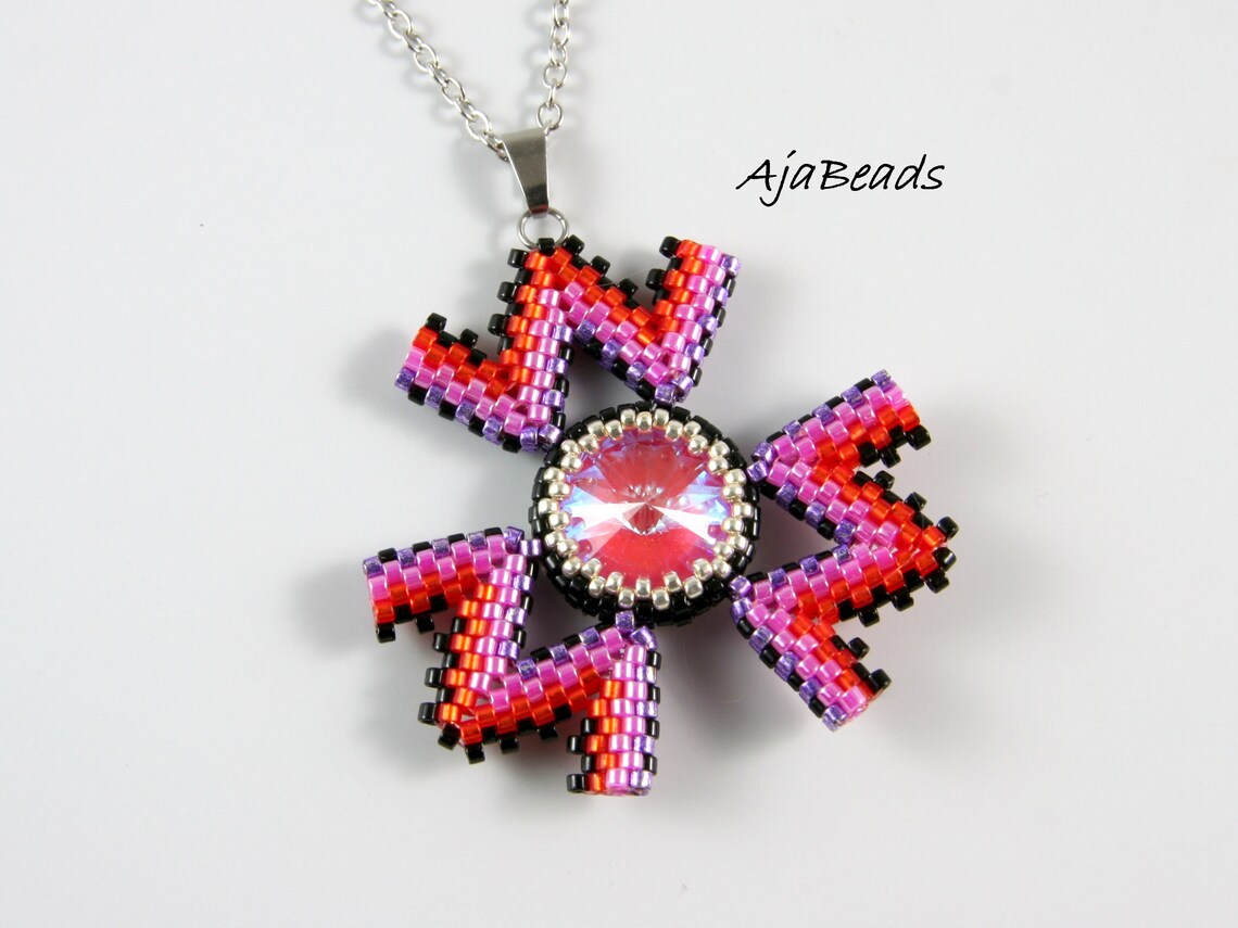 Beading Tutorial Wanda Pendant With Swarovski Rivoli | Etsy