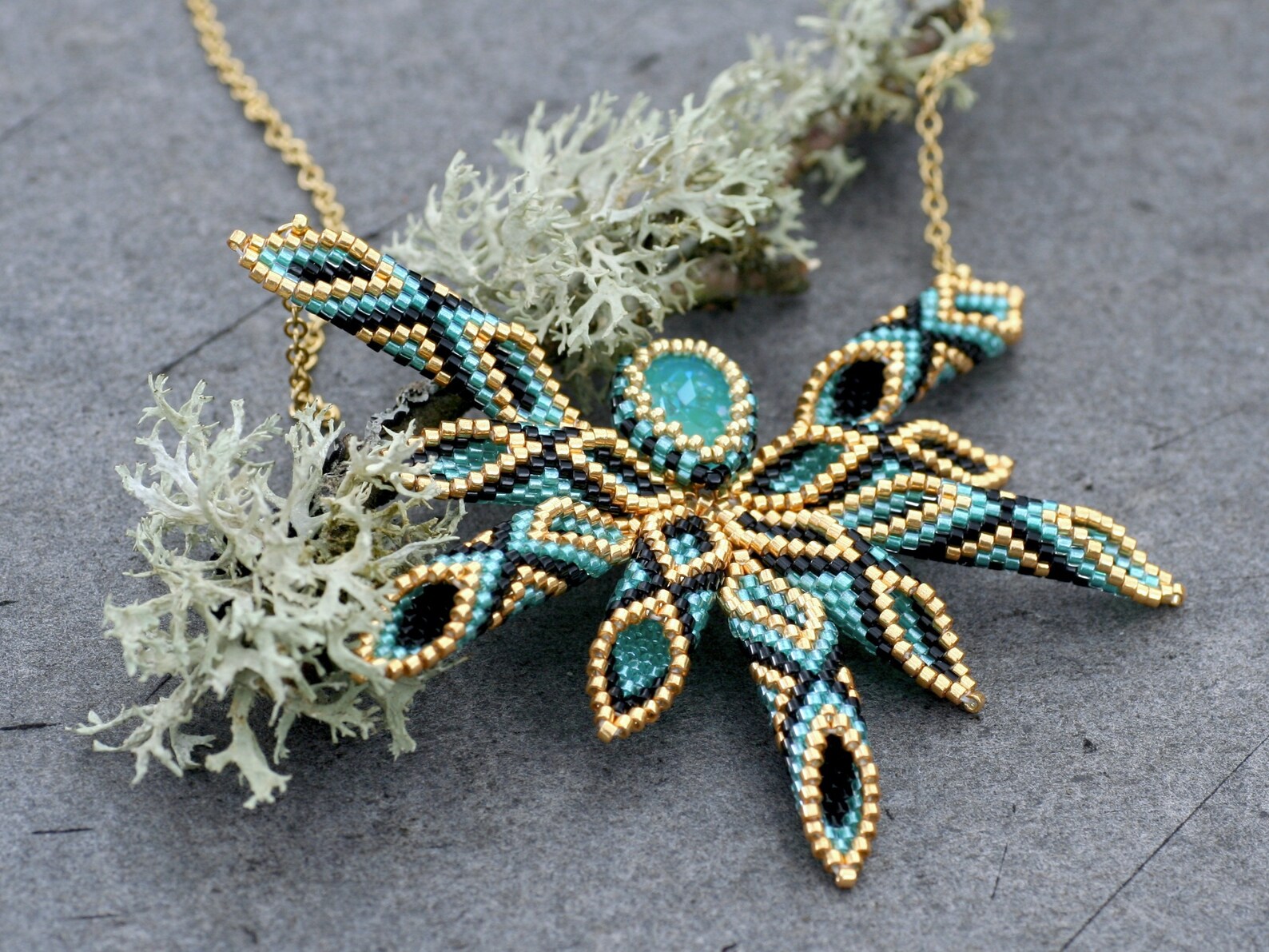 Pterula Necklace - Turquoise-black-gold - a Kit WITHOUT Instructions - Etsy
