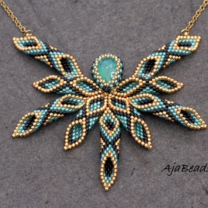 Necklace - Pterula - Turquoise/green-gold-black With a Drop - Etsy