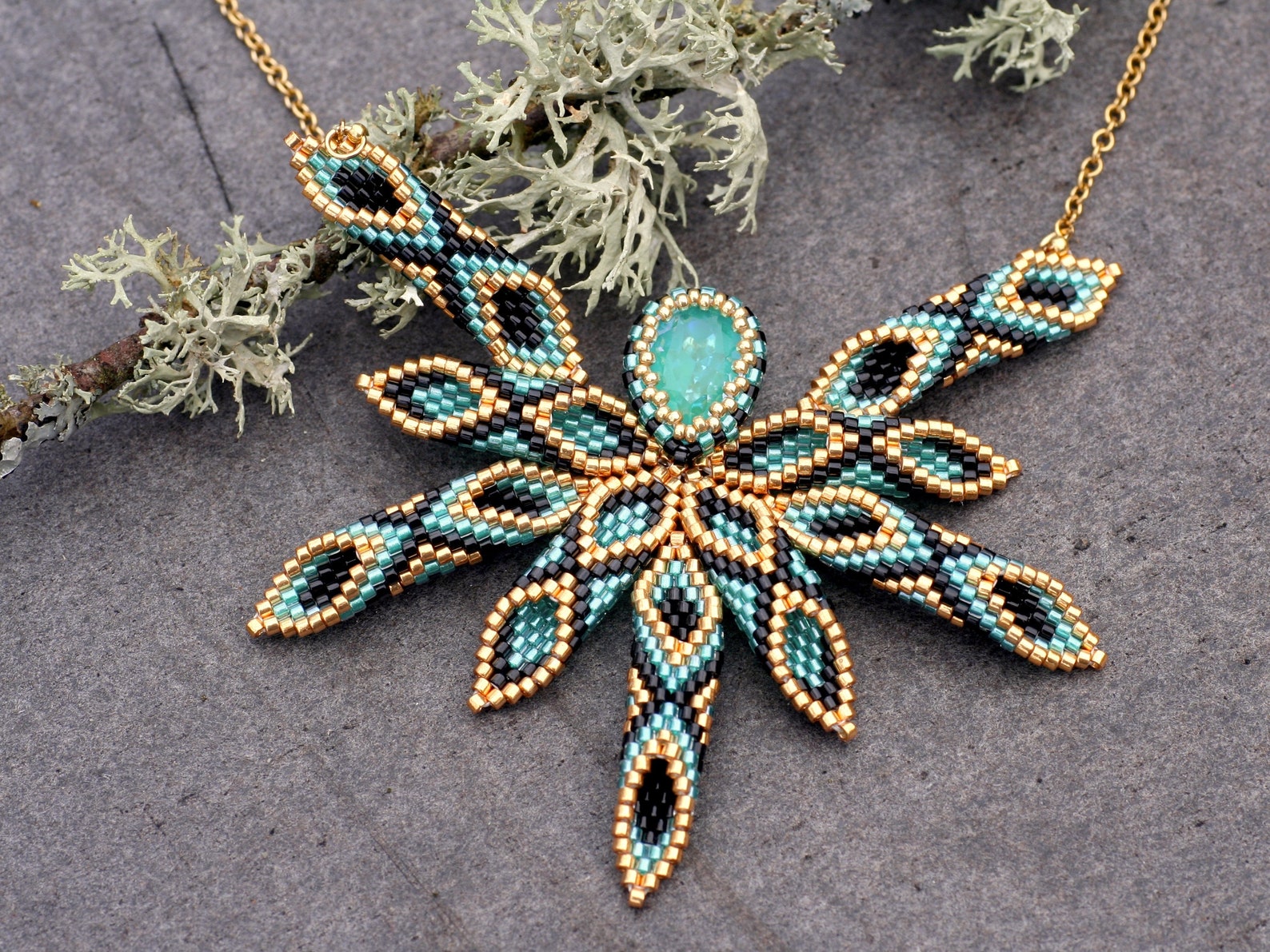 Pterula Necklace - Turquoise-black-gold - a Kit WITHOUT Instructions - Etsy