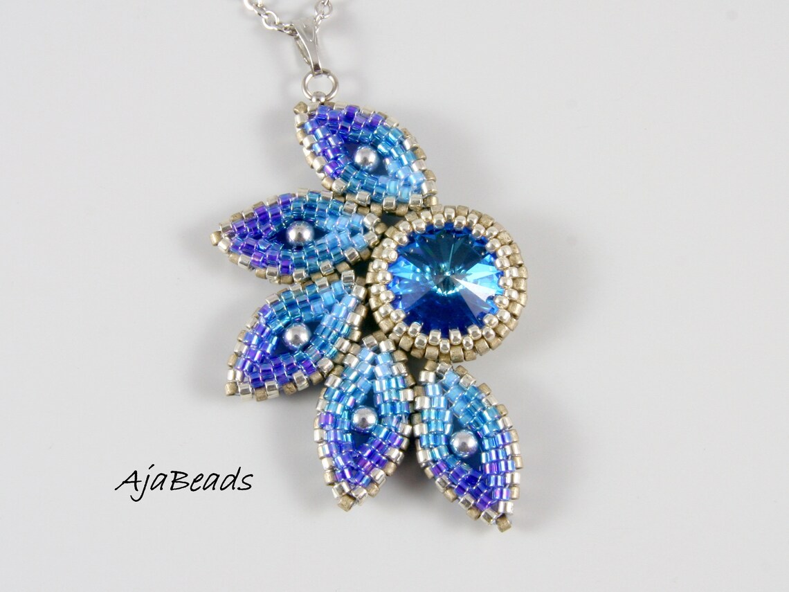 Beading Tutorial - Sun - Beaded Pendant With a Rivoli Incl. Earrings - Etsy