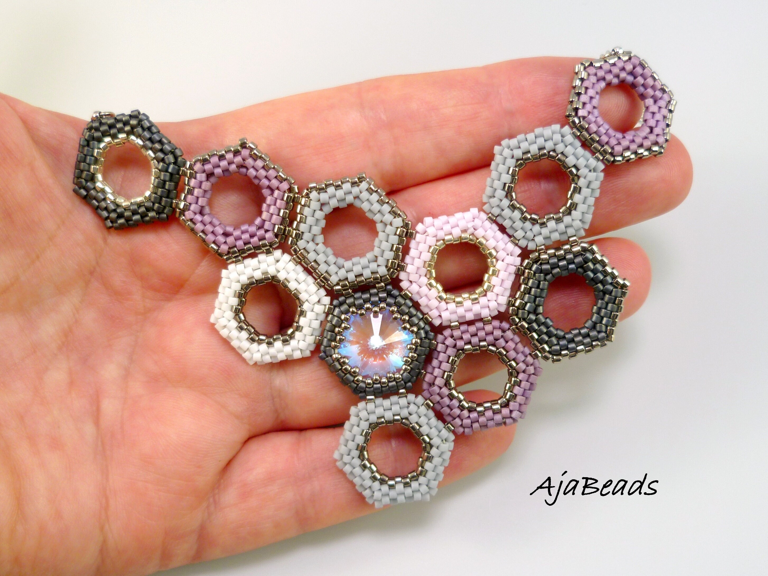 Beading Tutorial - Honeycomb - Beaded Necklace With Rivoli - Etsy