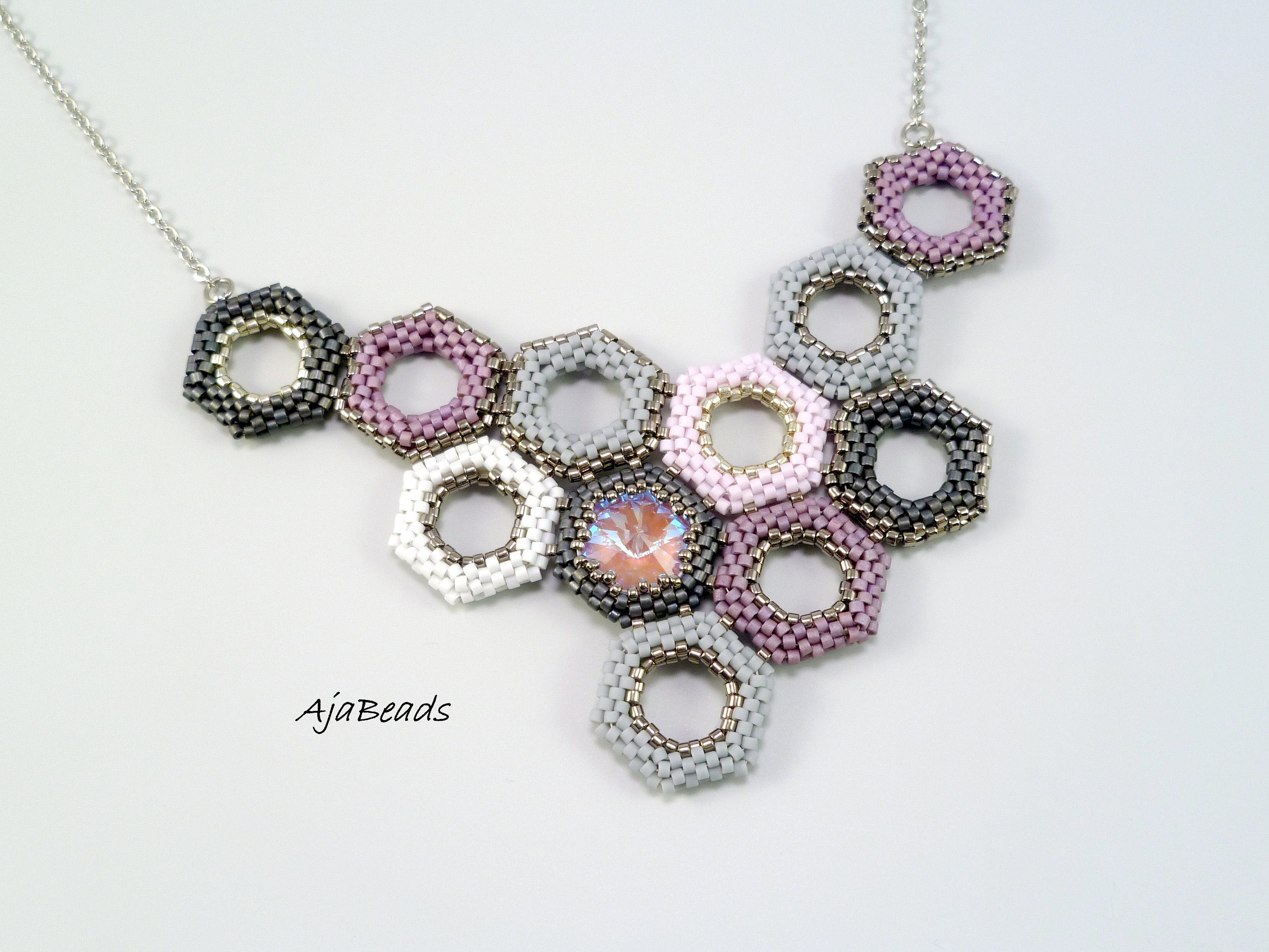Beading Tutorial - Honeycomb - Beaded Necklace With Rivoli - Etsy