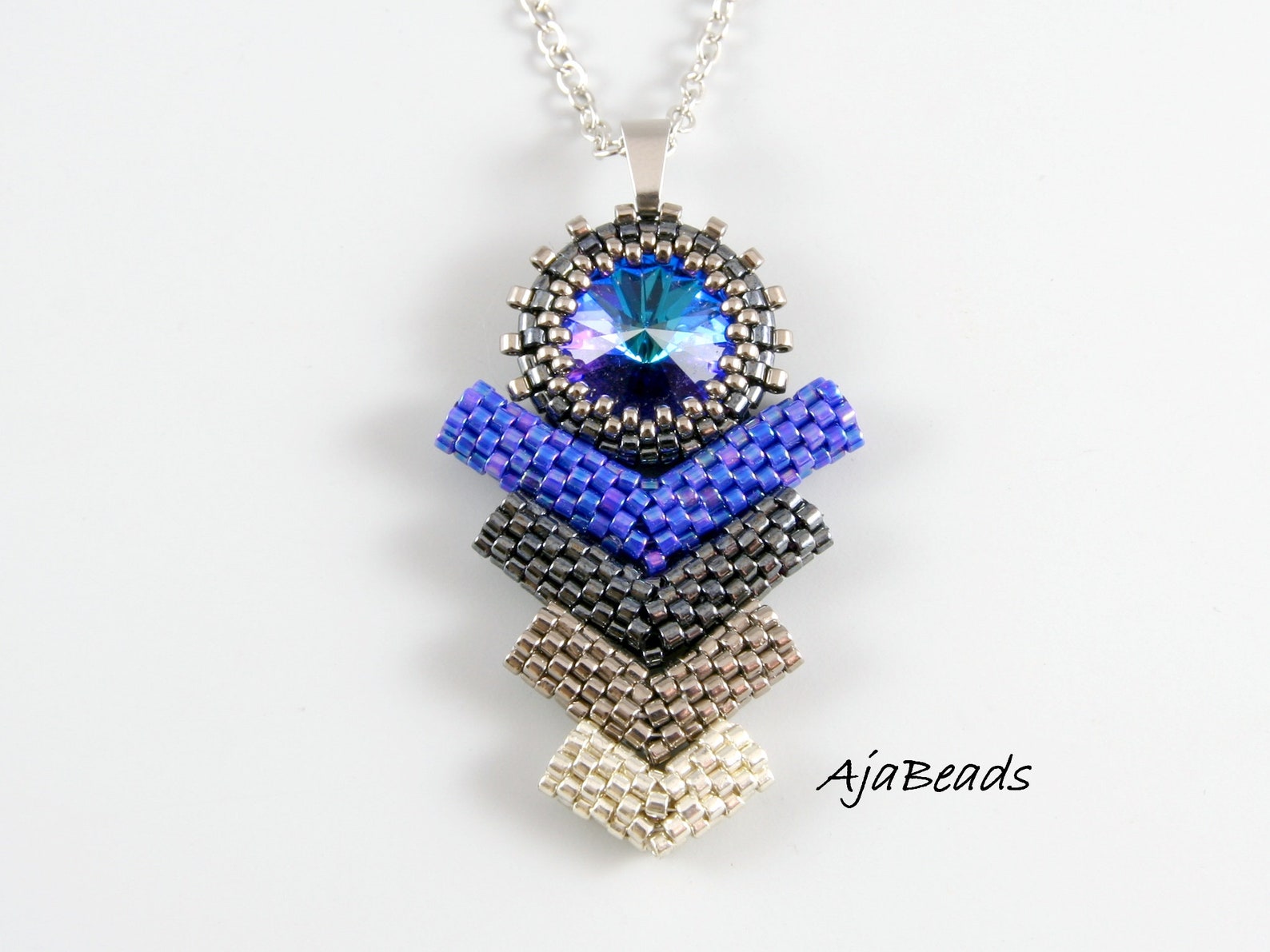 Beaded Pendant - Arrow With Swarovski - Blue - Etsy