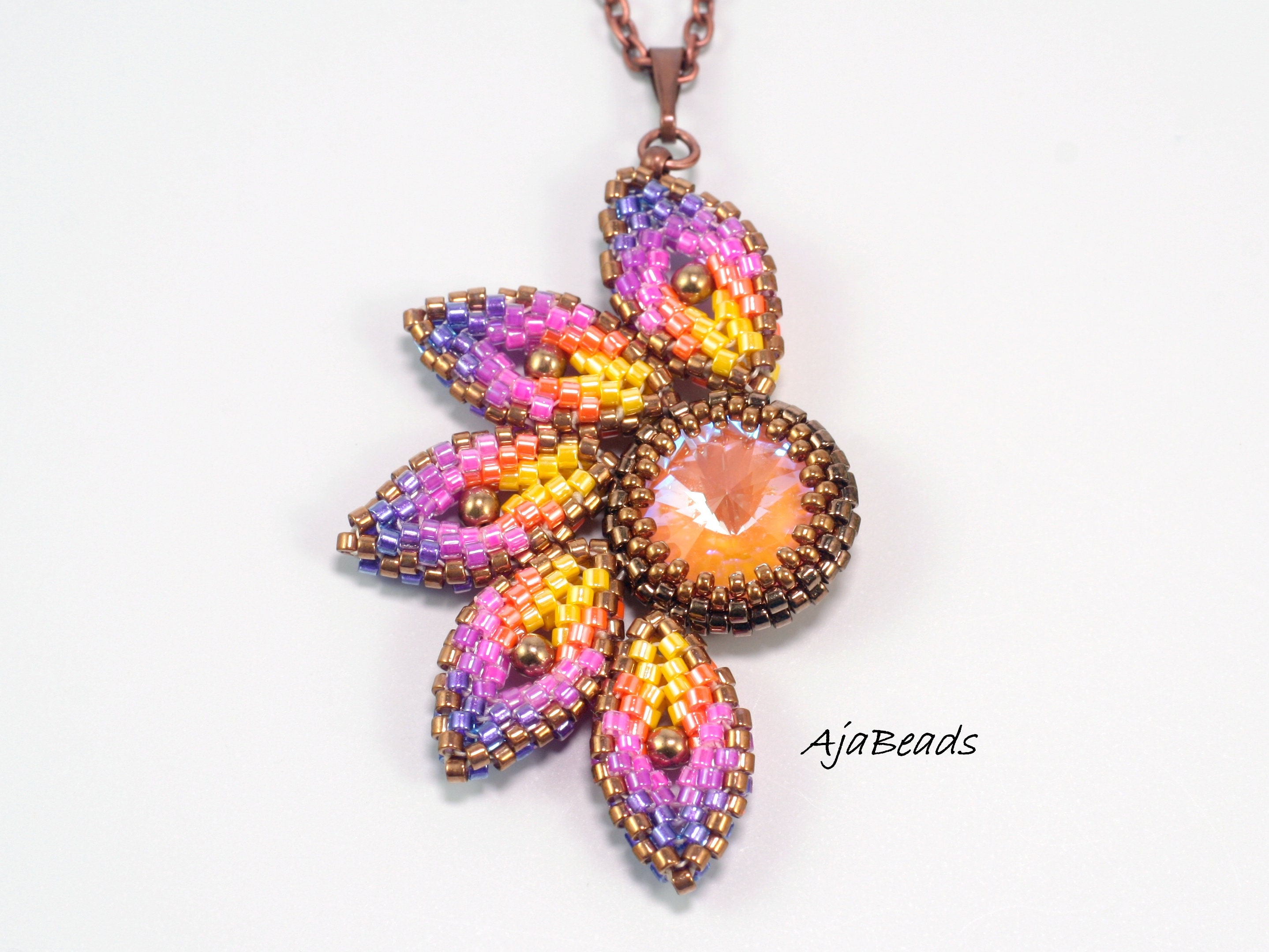 Beading Tutorial Sun Beaded Pendant With a Rivoli Incl. - Etsy