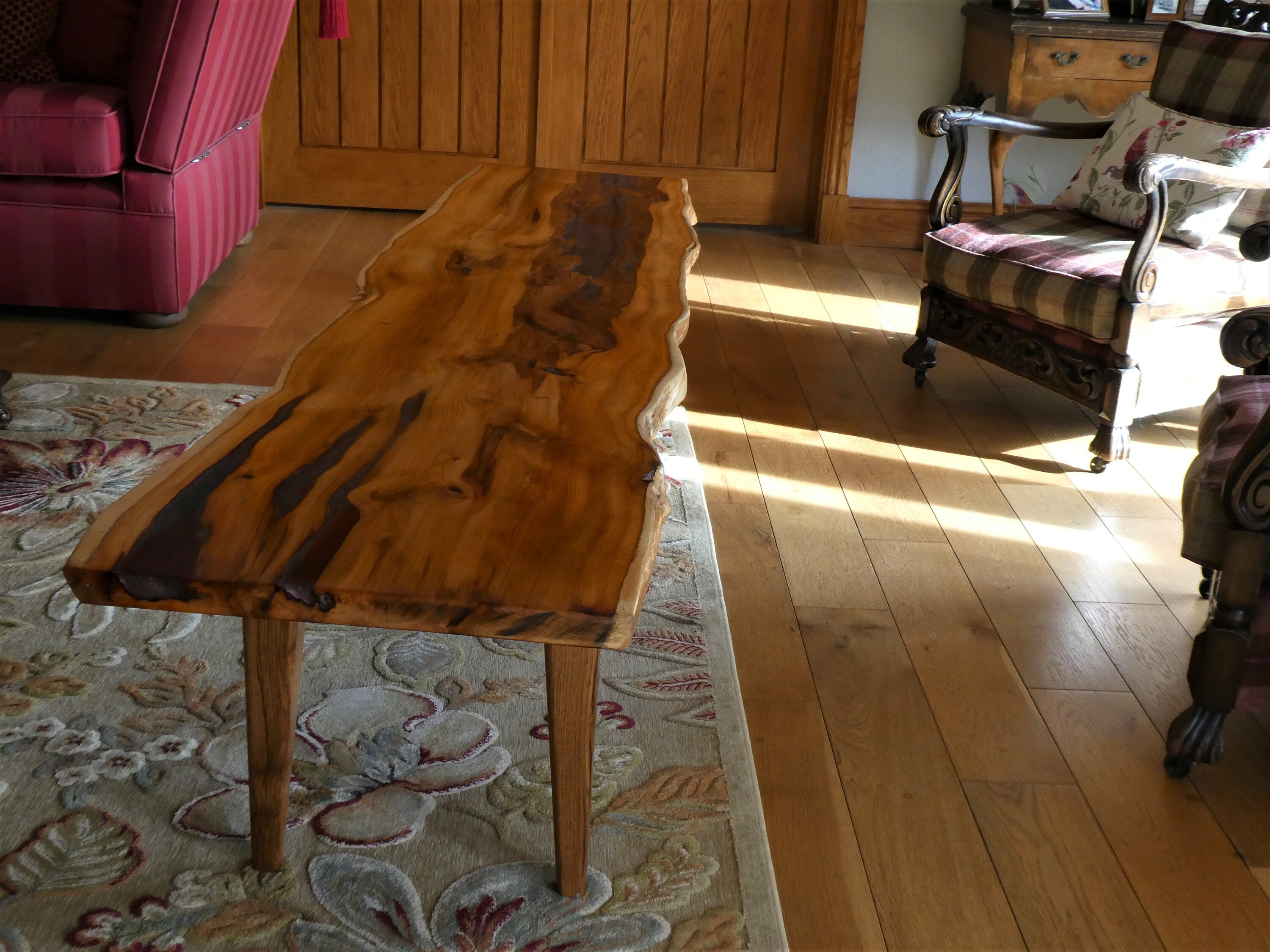 Live Edge English Yew Coffee Table With Purple and Red Resin Infill - Etsy