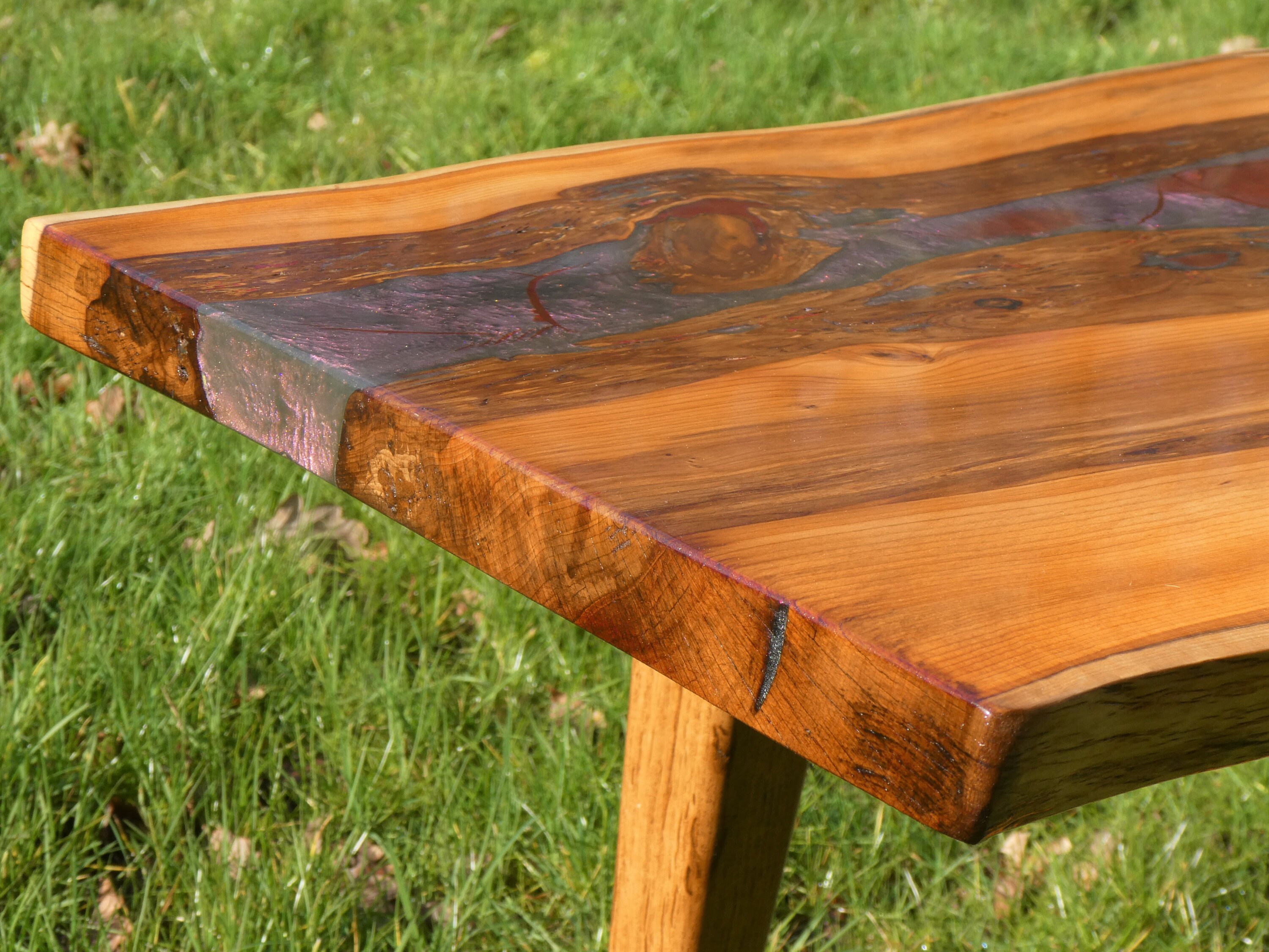 Live Edge English Yew Coffee Table With Purple and Red Resin Infill - Etsy