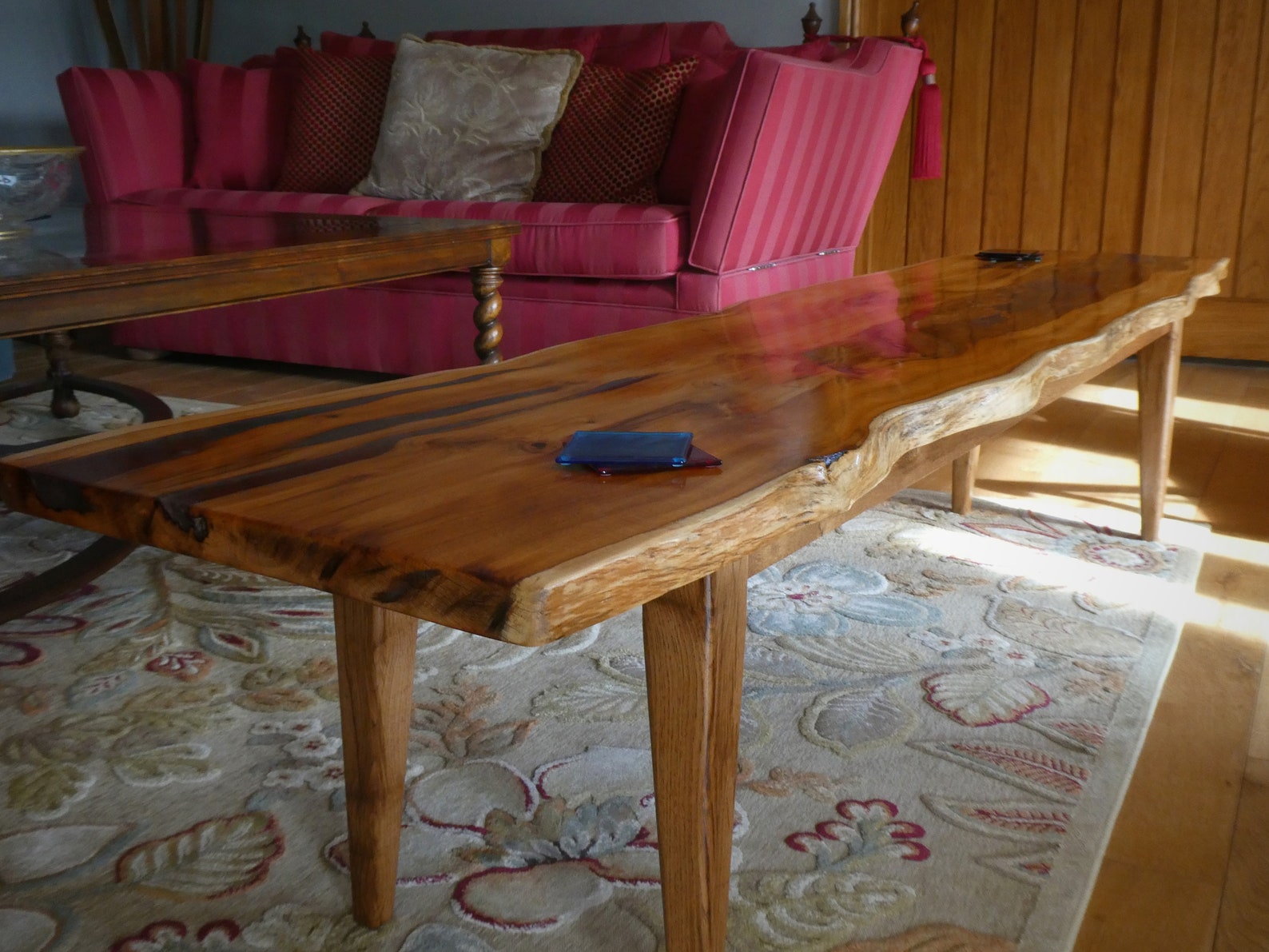 Live Edge English Yew Coffee Table With Purple and Red Resin - Etsy