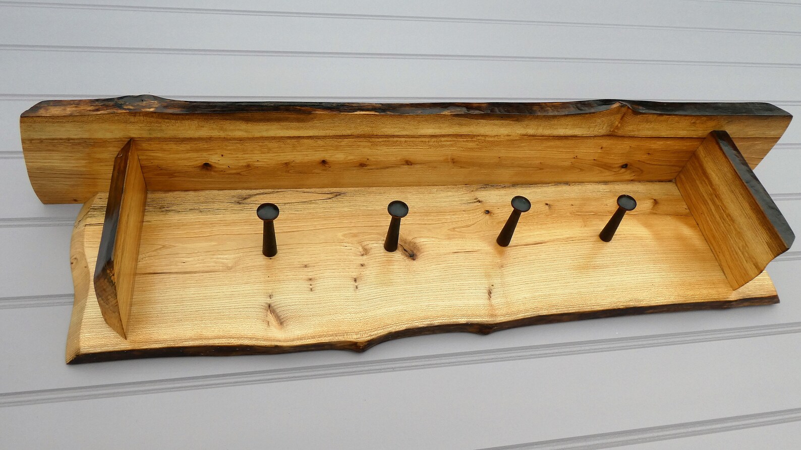 Live Edge English Elm Peg Boad With Shelf - Etsy