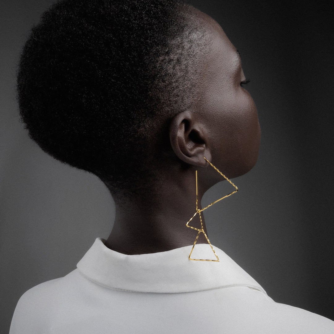 Sterling Silver Triangle Dangle Earrings: Geometric Minimalist Jewelry ...