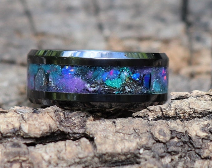 GALAXY, Blue Deep Space Opal, Meteorite, Iodite, Sapphire, Stone Inlay ...