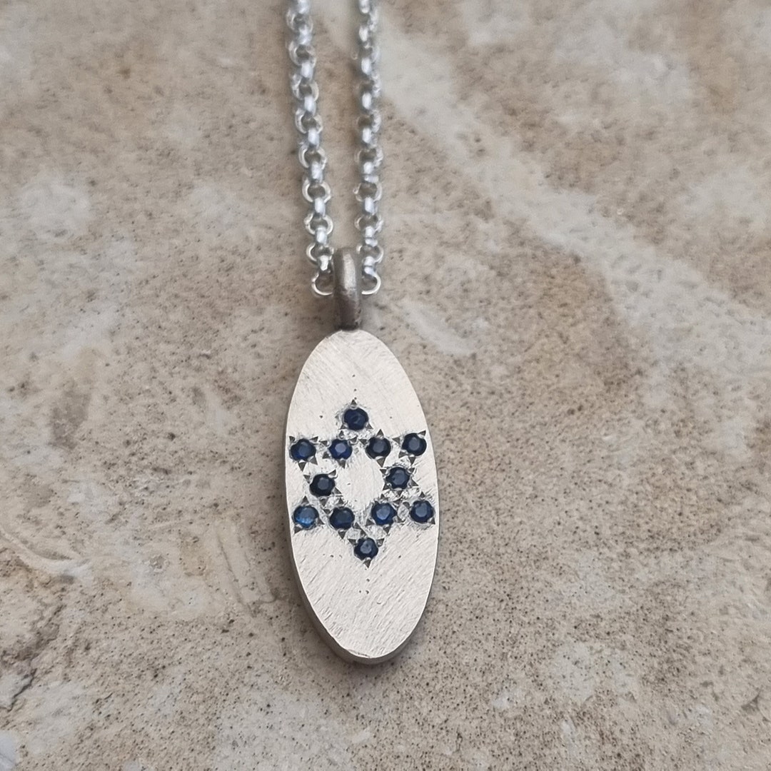 2 Sides Necklace in 14k - on One Side Magen David Set With Sapphires ...