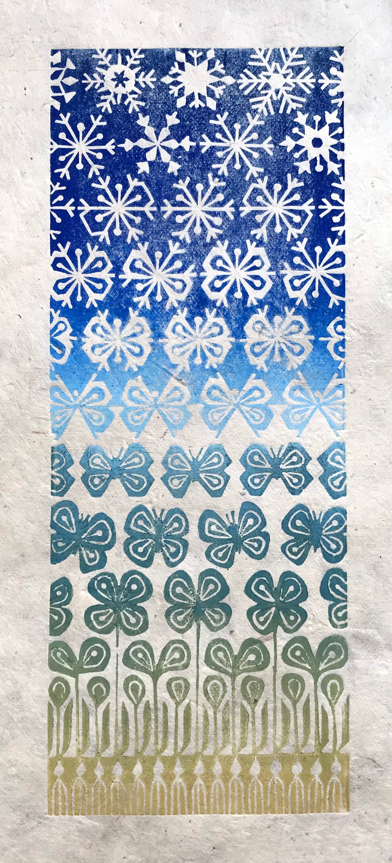 Snowflakes & Butterflies Linocut Print | Etsy
