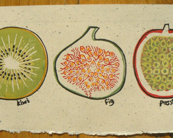 Kiwi Fig and Passion Fruit Linocut Print - Etsy